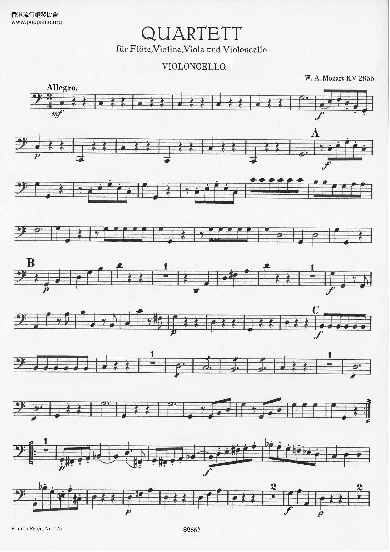 Mozart-Flute Quartet In A Major, K. 298 Sheet Music pdf, - Free Score Download ★