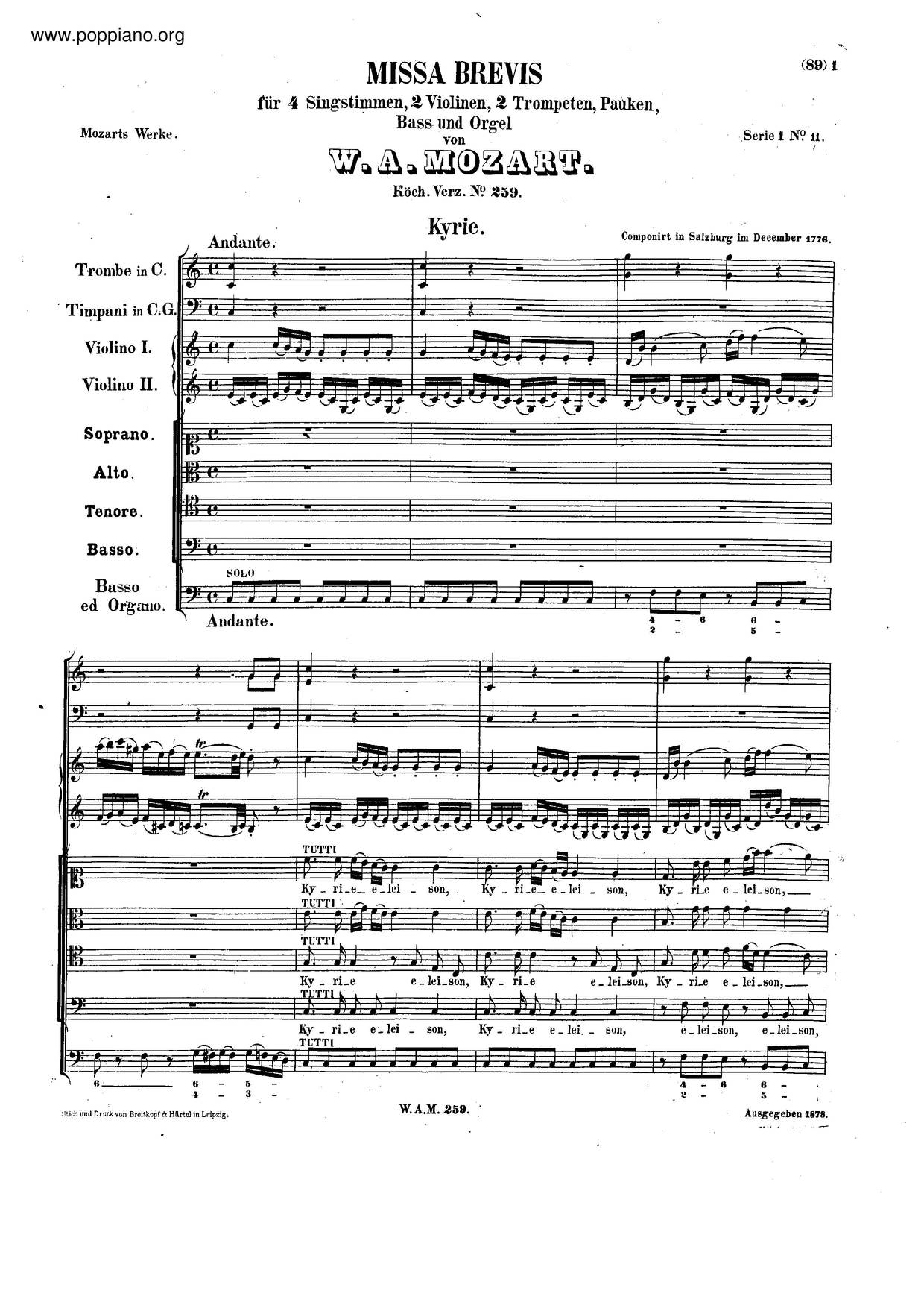 Mozart-Missa Brevis In C Major, K. 259 Sheet Music pdf, - Free Score Download ★