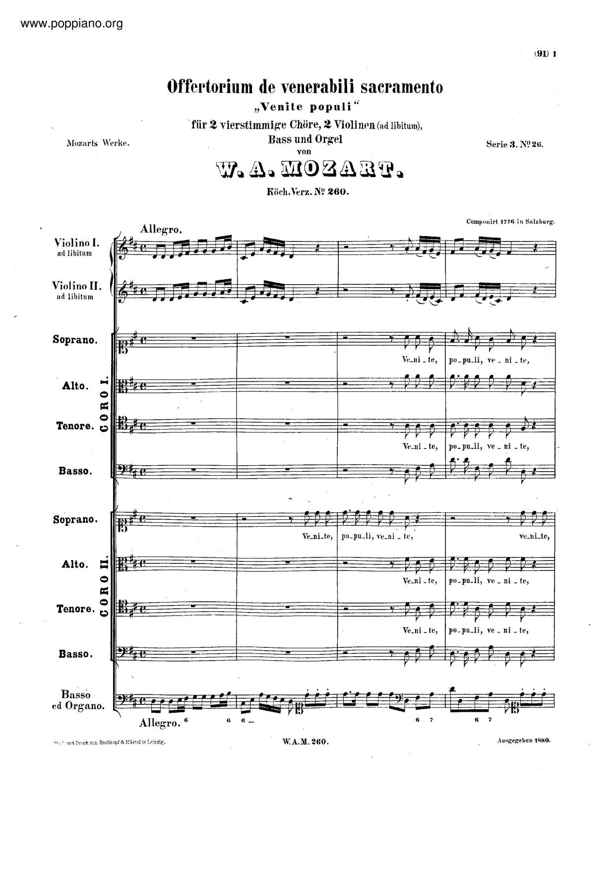 Mozart-Venite Populi, K. 260/248A Sheet Music pdf, - Free Score Download ★