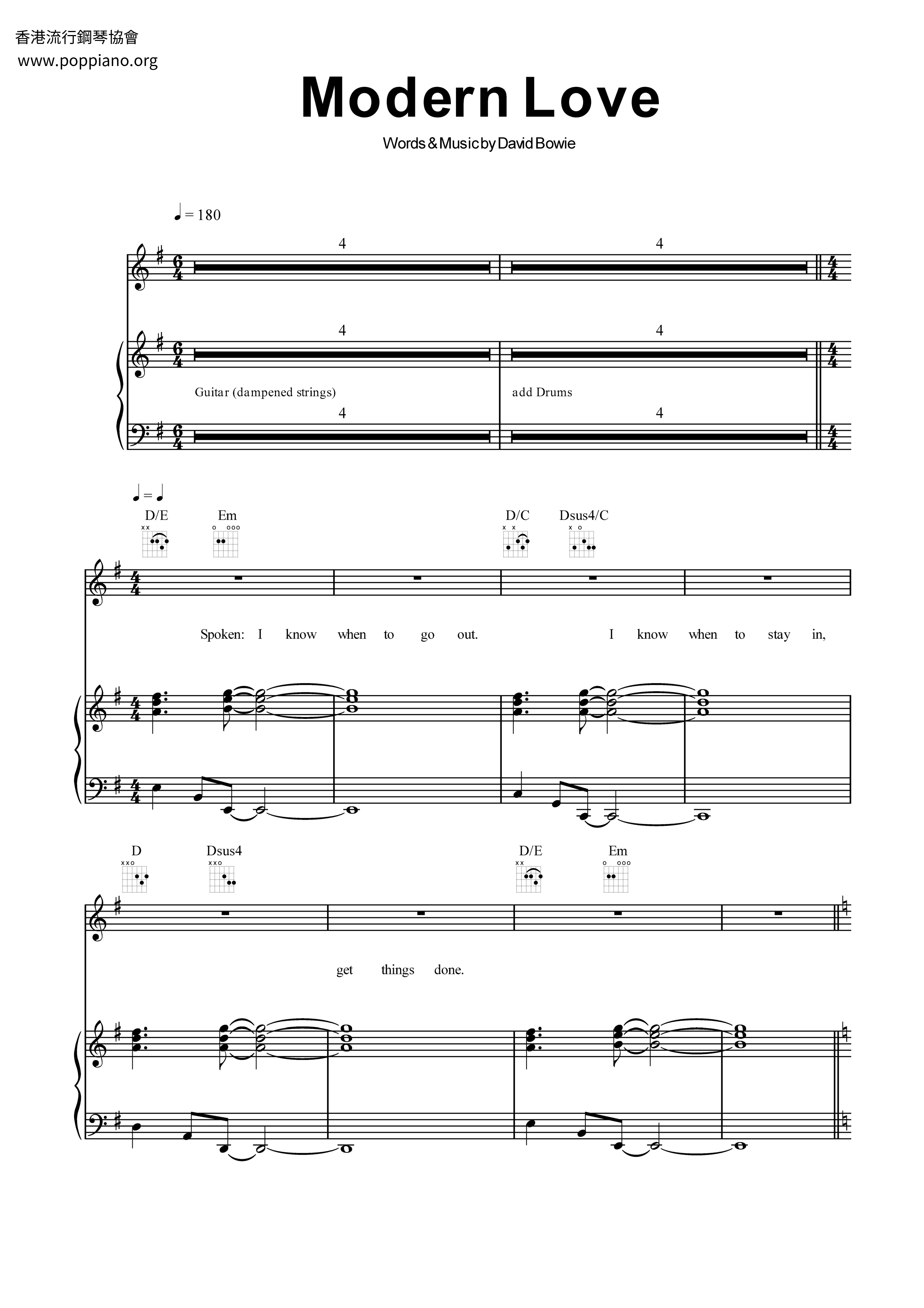 David Bowie-Modern Love Sheet Music pdf, - Free Score Download ★