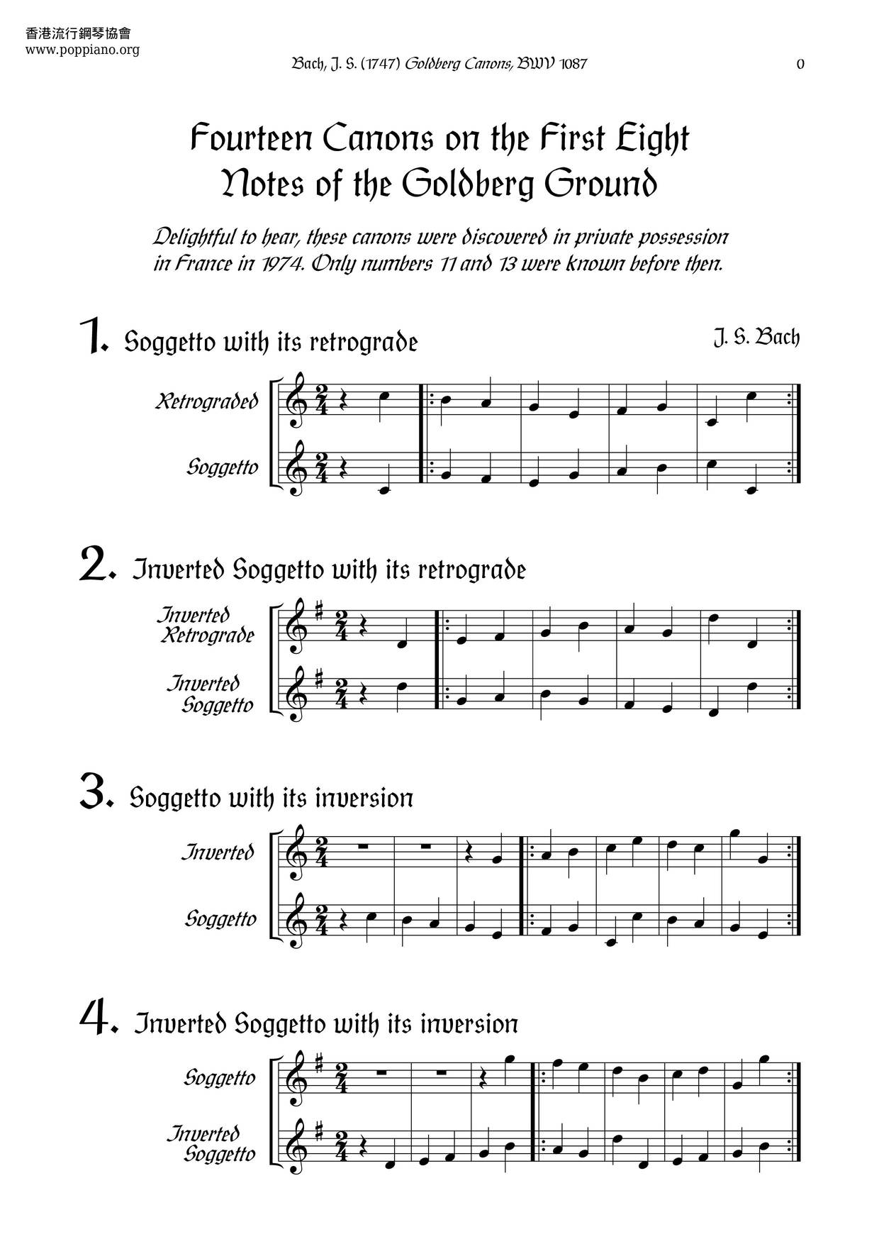 Bach-14 Canons, BWV 1087 Sheet Music pdf, - Free Score Download ★