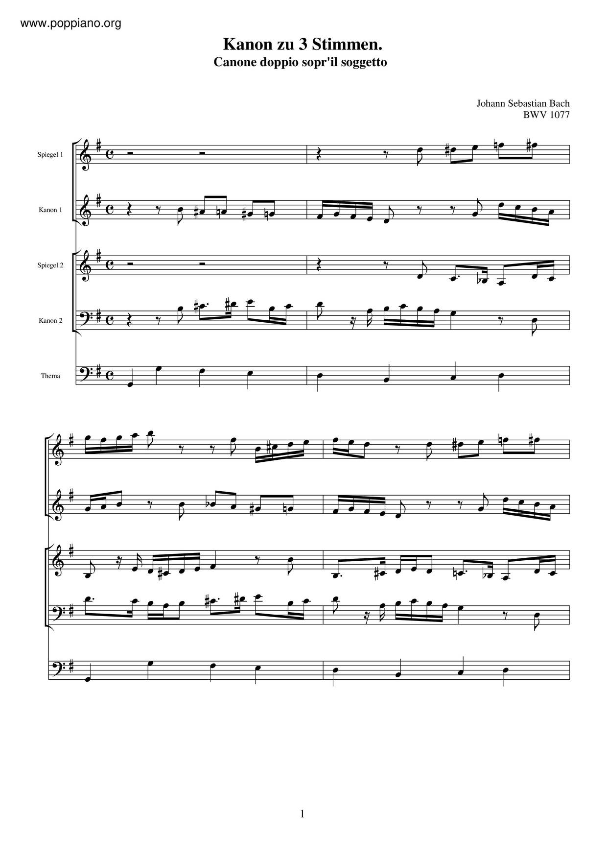 Bach-Canon In G Major, BWV 1077 Sheet Music pdf, - Free Score Download ★