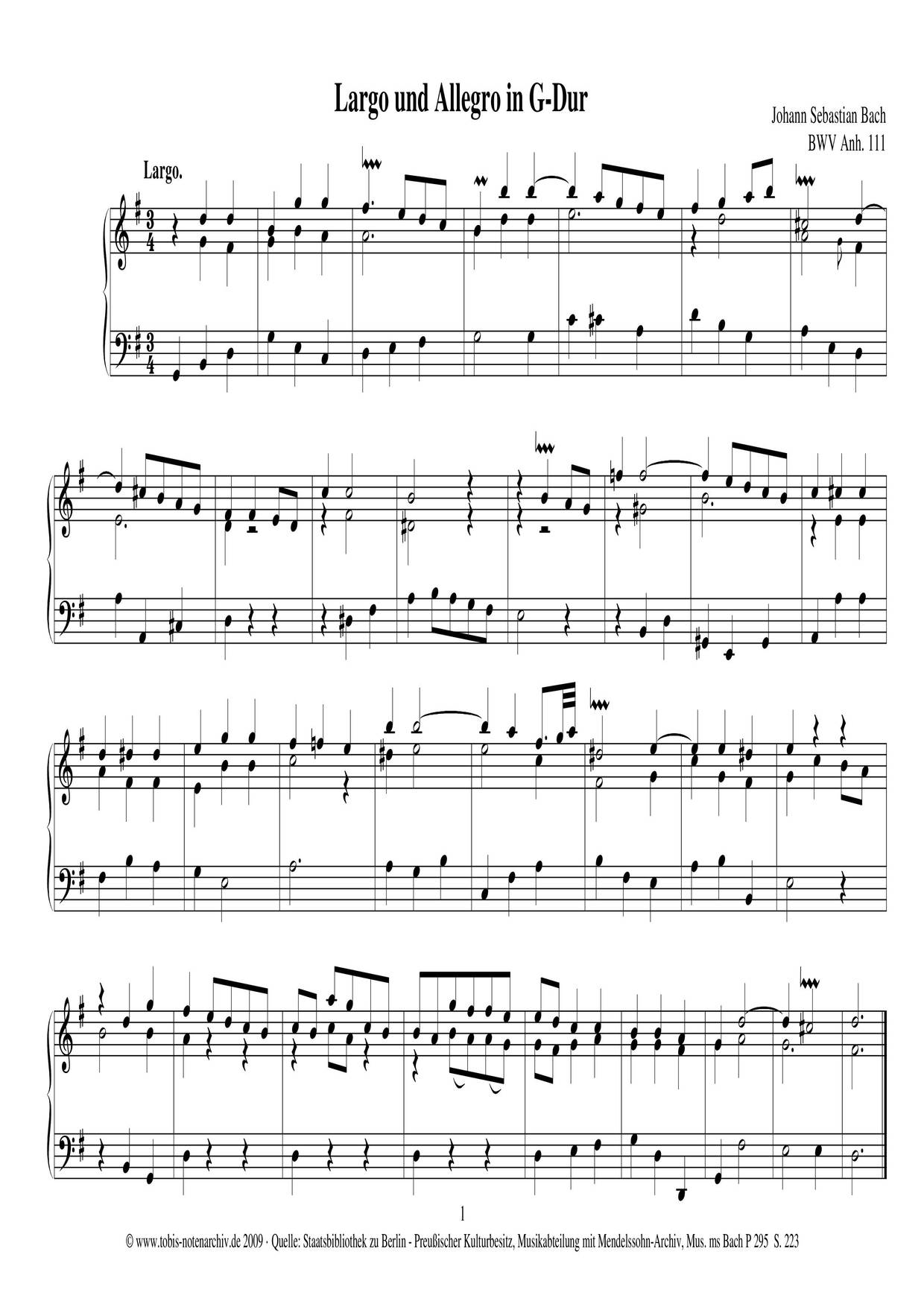 Bach-Largo And Allegro, BWV Anh. 111 Sheet Music pdf, - Free Score ...