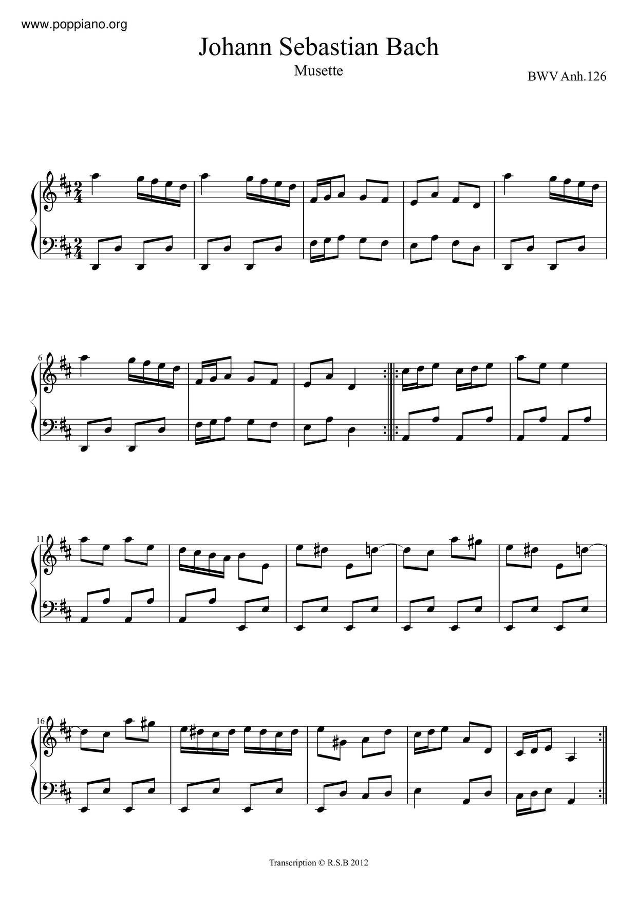 Bach-Musette In D Major, BWV Anh. 126 Sheet Music pdf, - Free Score ...