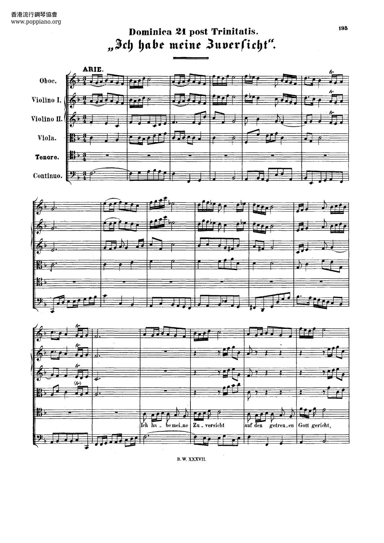 Bach-Ich Habe Meine Zuversicht, BWV 188 Sheet Music pdf, - Free Score ...