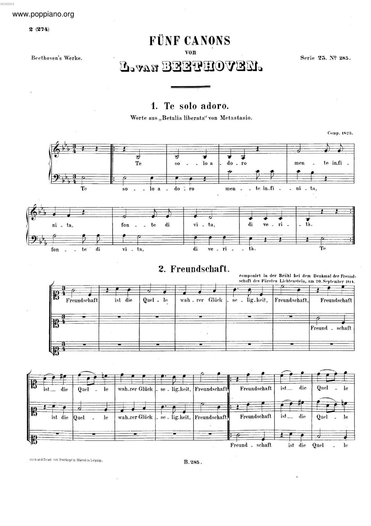 Ludwig Van Beethoven-5 Canons 琴譜pdf (ベートーベン)-香港流行鋼琴協會琴譜下載 ★