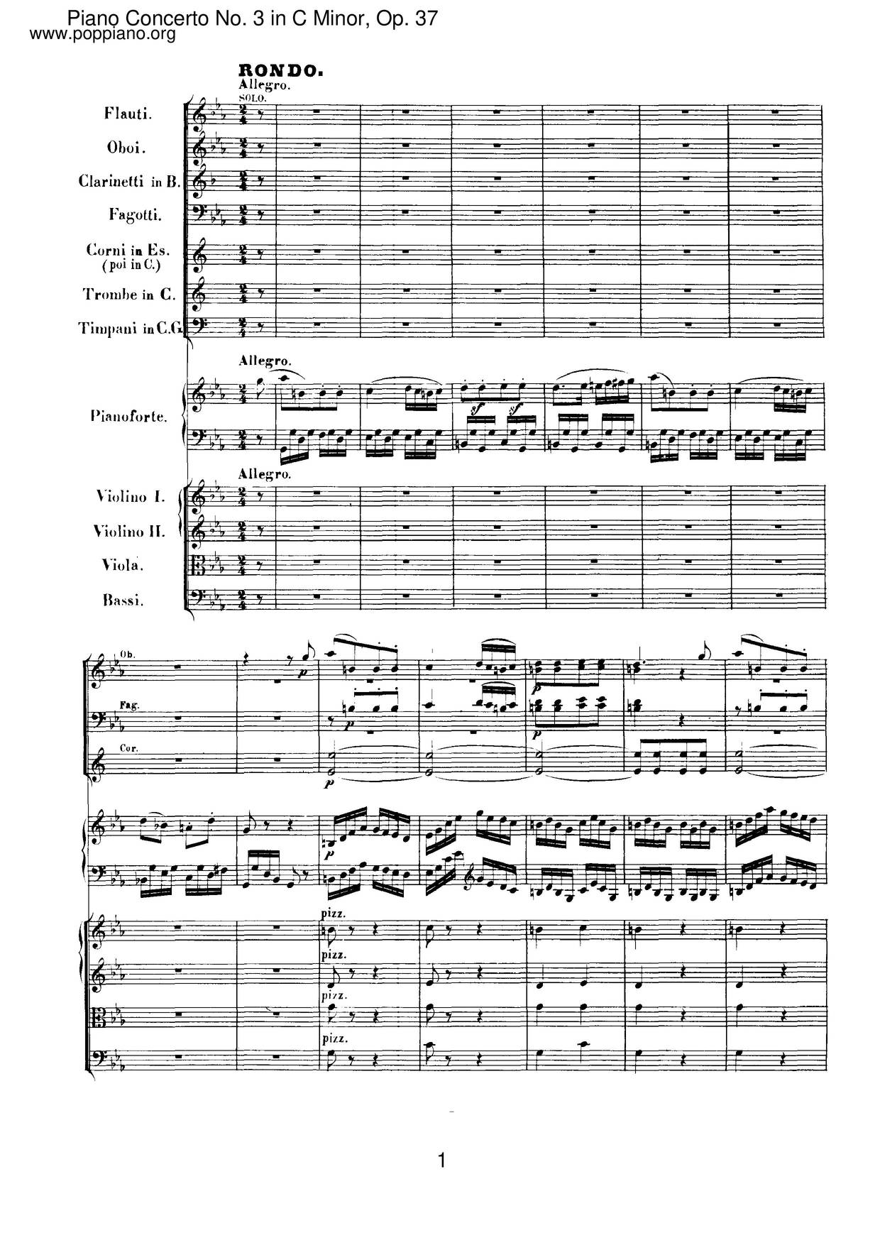 Ludwig Van Beethoven-Piano Concerto No. 3 In C Minor, Op. 37 琴谱/五线谱pdf (ベートーベン)-香港流行钢琴协会琴谱下载 ★