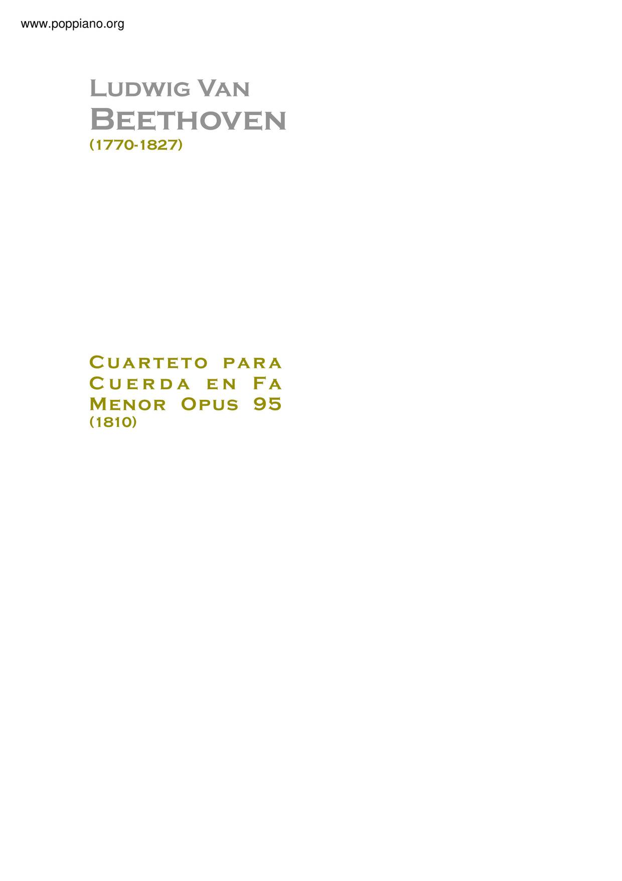 Ludwig Van Beethoven-String Quartet No. 11 In F Minor 'Serioso', Op. 95 琴谱/五线谱pdf (ベートーベン)-香港流行 ...