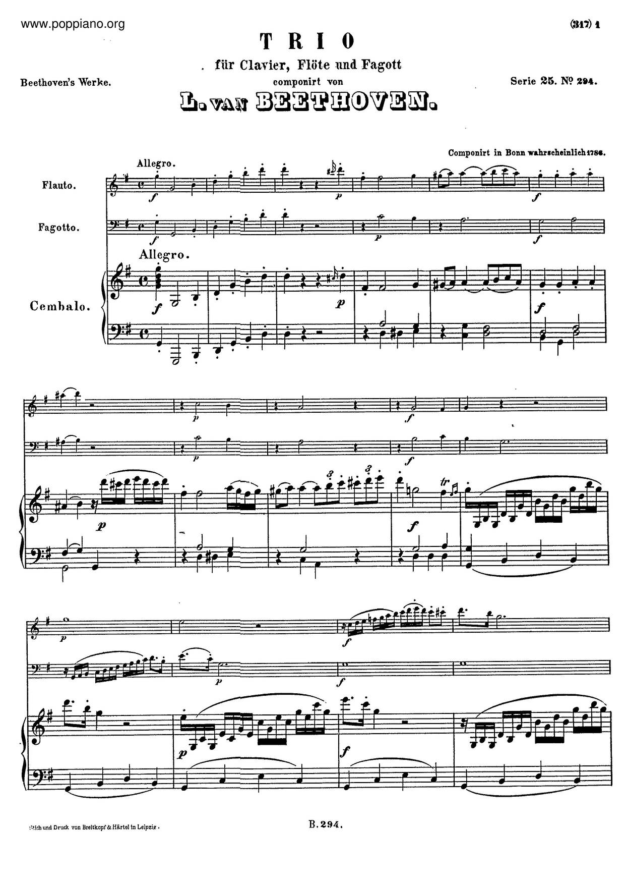 Ludwig Van Beethoven-Trio For Piano, Flute And Bassoon, WoO 37 Sheet Music pdf, (ベートーベン) - Free ...