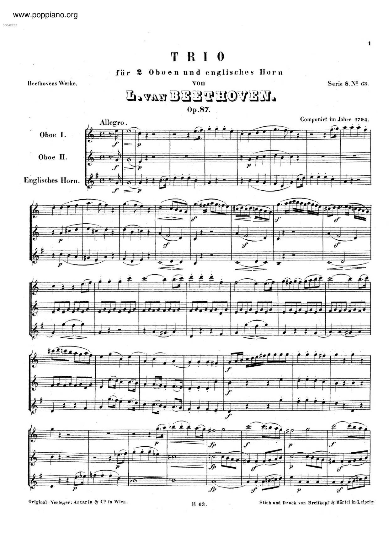Ludwig Van Beethoven-Trio In C Major, Op. 87 Sheet Music pdf, (ベートーベン) - Free Score Download ★