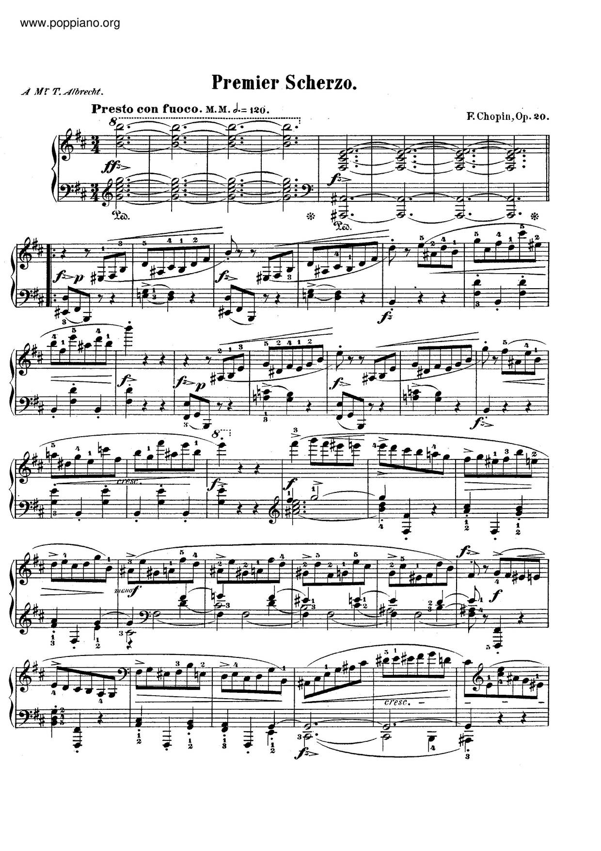 Frederic Chopin-Scherzo No. 1 In B Minor, Op. 20 琴谱/五线谱pdf-香港流行钢琴协会琴谱下载 ★