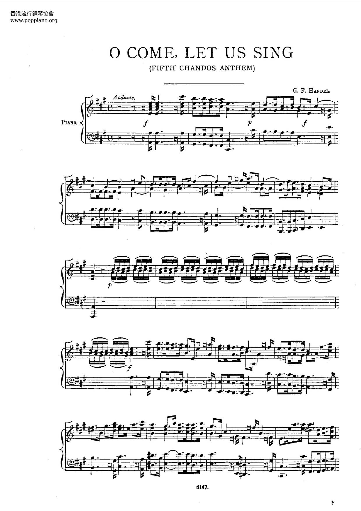 Georg Friedrich Handel-O Come, Let Us Sing Unto The Lord, HWV 253 Sheet ...