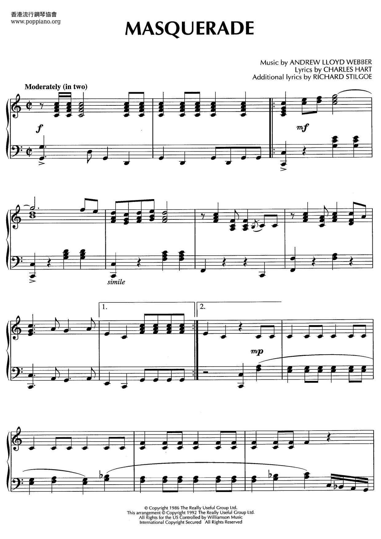 The Phantom Of The Opera-Masquerade Sheet Music pdf, - Free Score ...