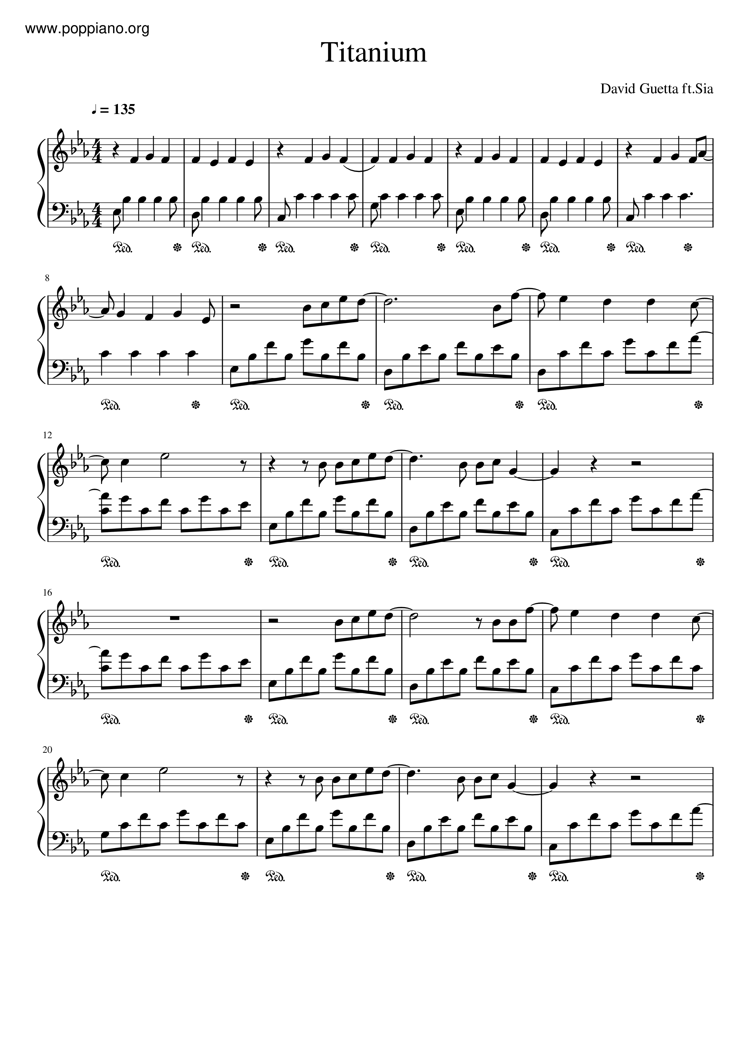 ★David Guetta, Sia - Titanium ピアノ譜pdf- 香港ポップピアノ協会 無料PDF楽譜ダウンロード gakufu
