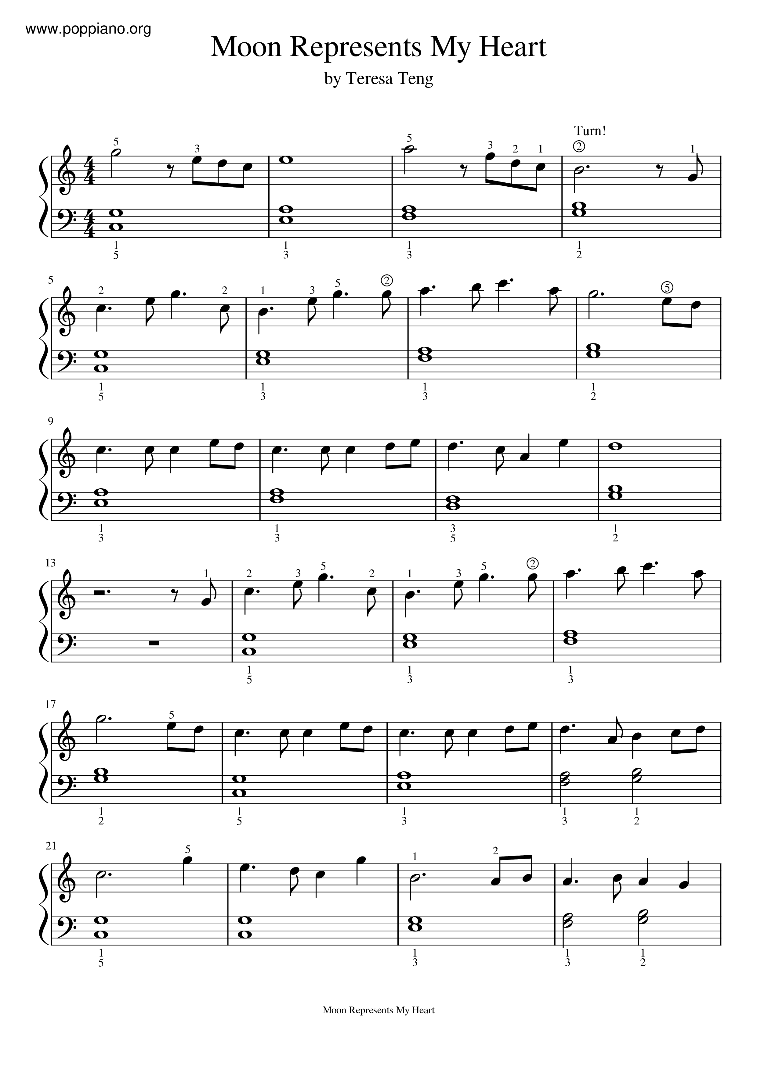 Teresa Teng-The Moon Represents My Heart Sheet Music pdf, - Free Score ...