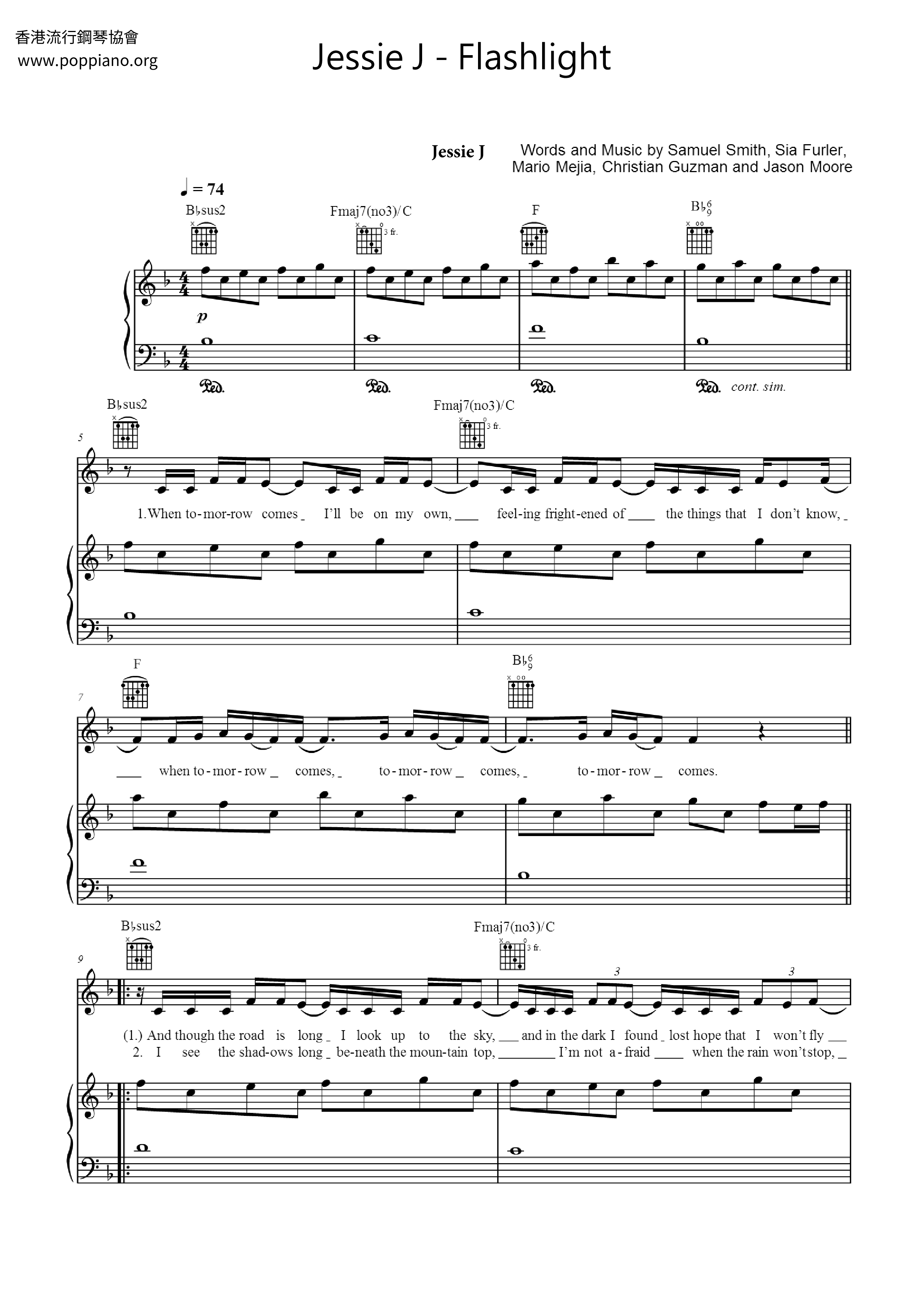 ★Jessie J - Flashlight - From "Pitch Perfect 2" ピアノ譜pdf- 香港ポップピアノ協会 無料PDF楽譜ダウンロード gakufu