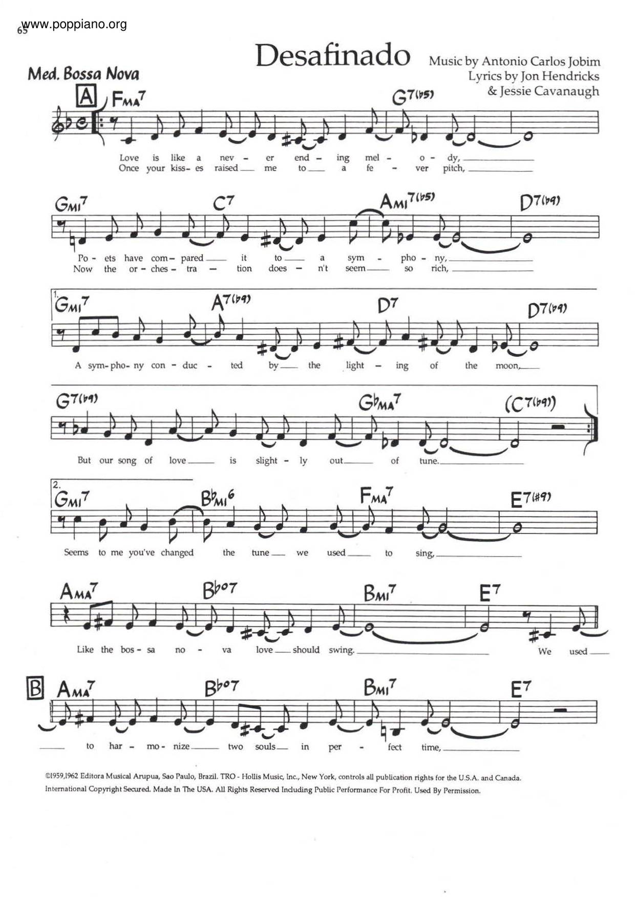 ★Desafinado- PDF無料ピアノ譜 gakufu - 香港ポップピアノ協会 ★