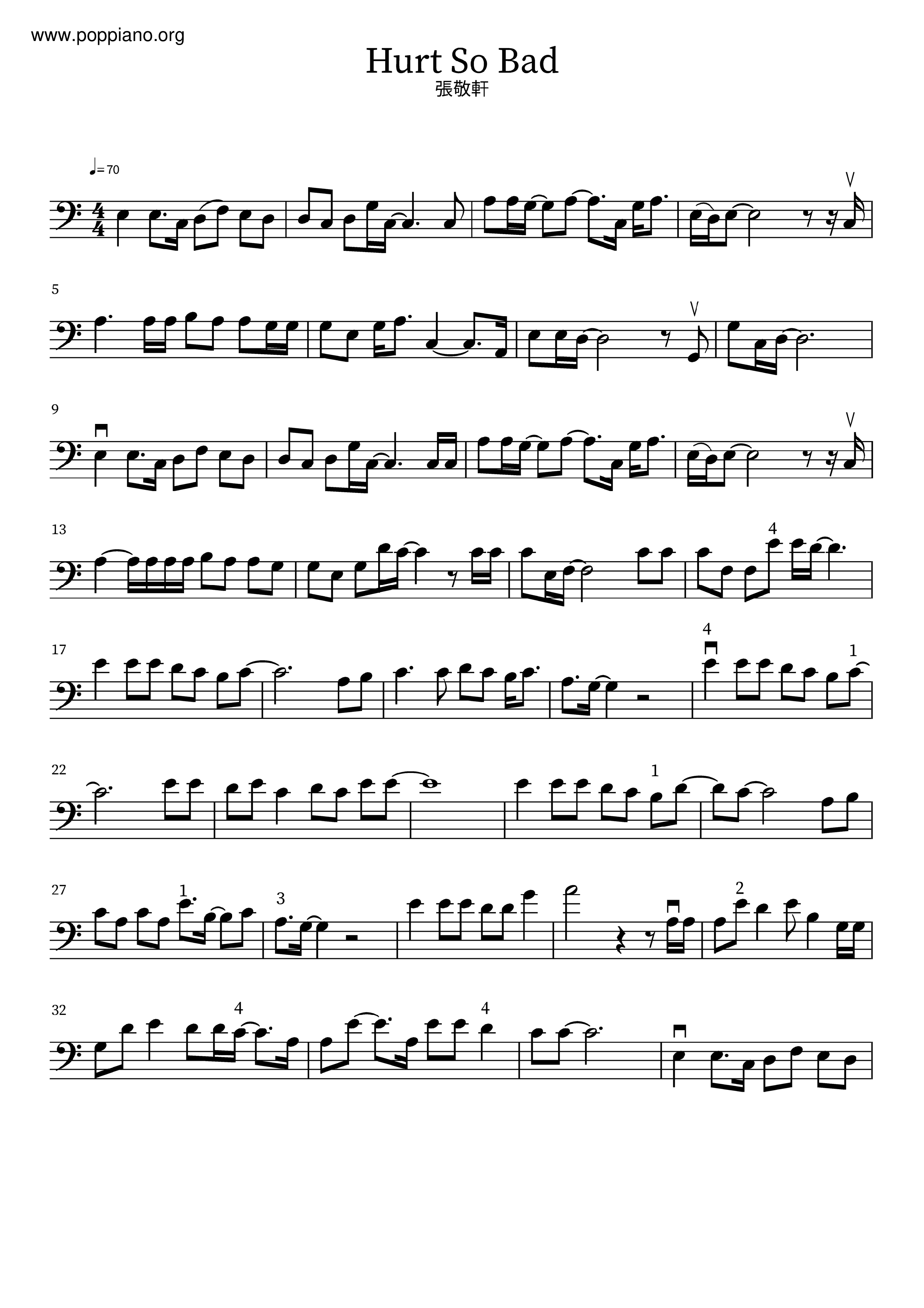 Hins Cheung-Hurt So Bad Violin Score pdf, - Free Score Download ★