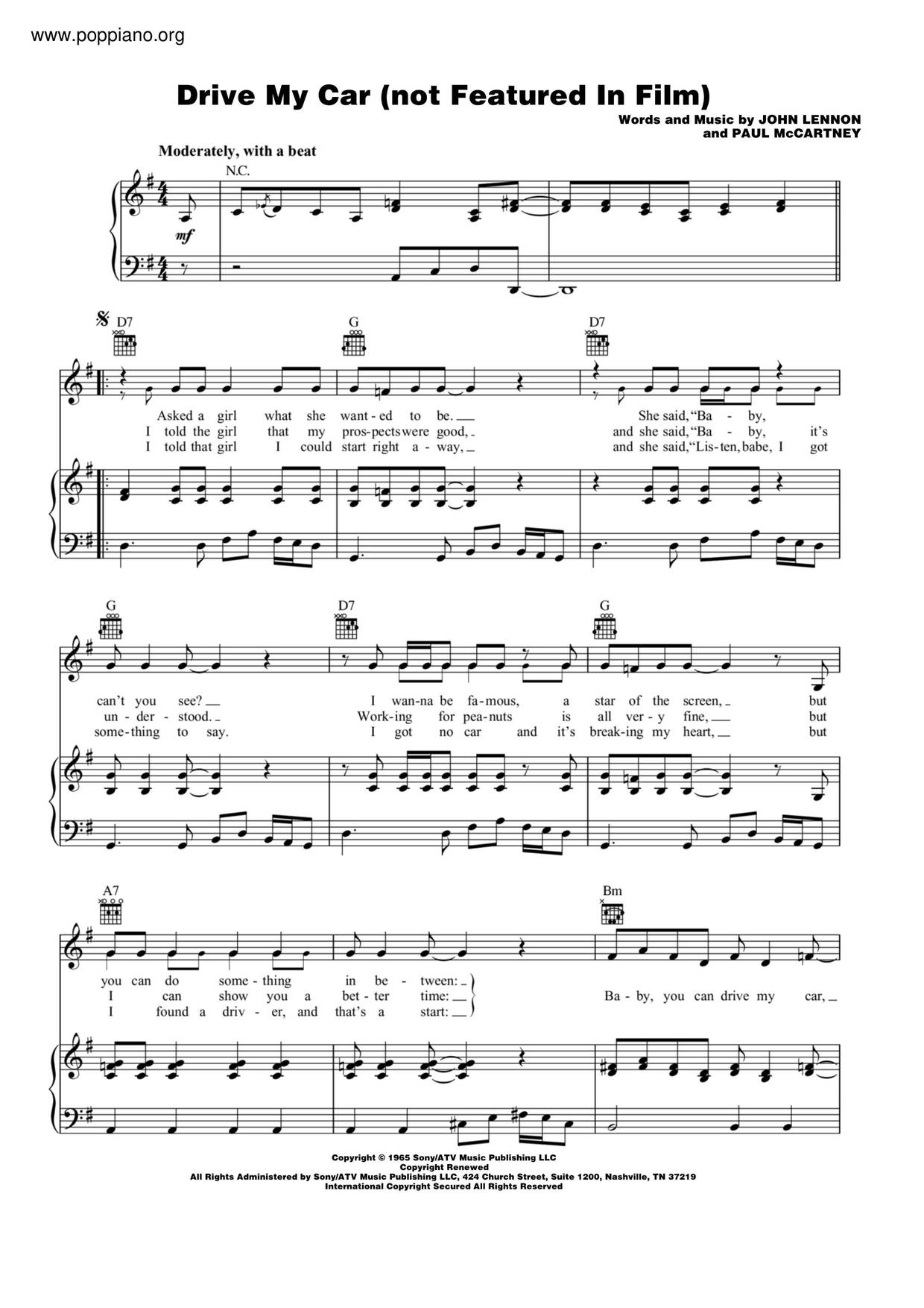 The Beatles-Drive My Car Sheet Music pdf, - Free Score Download ★