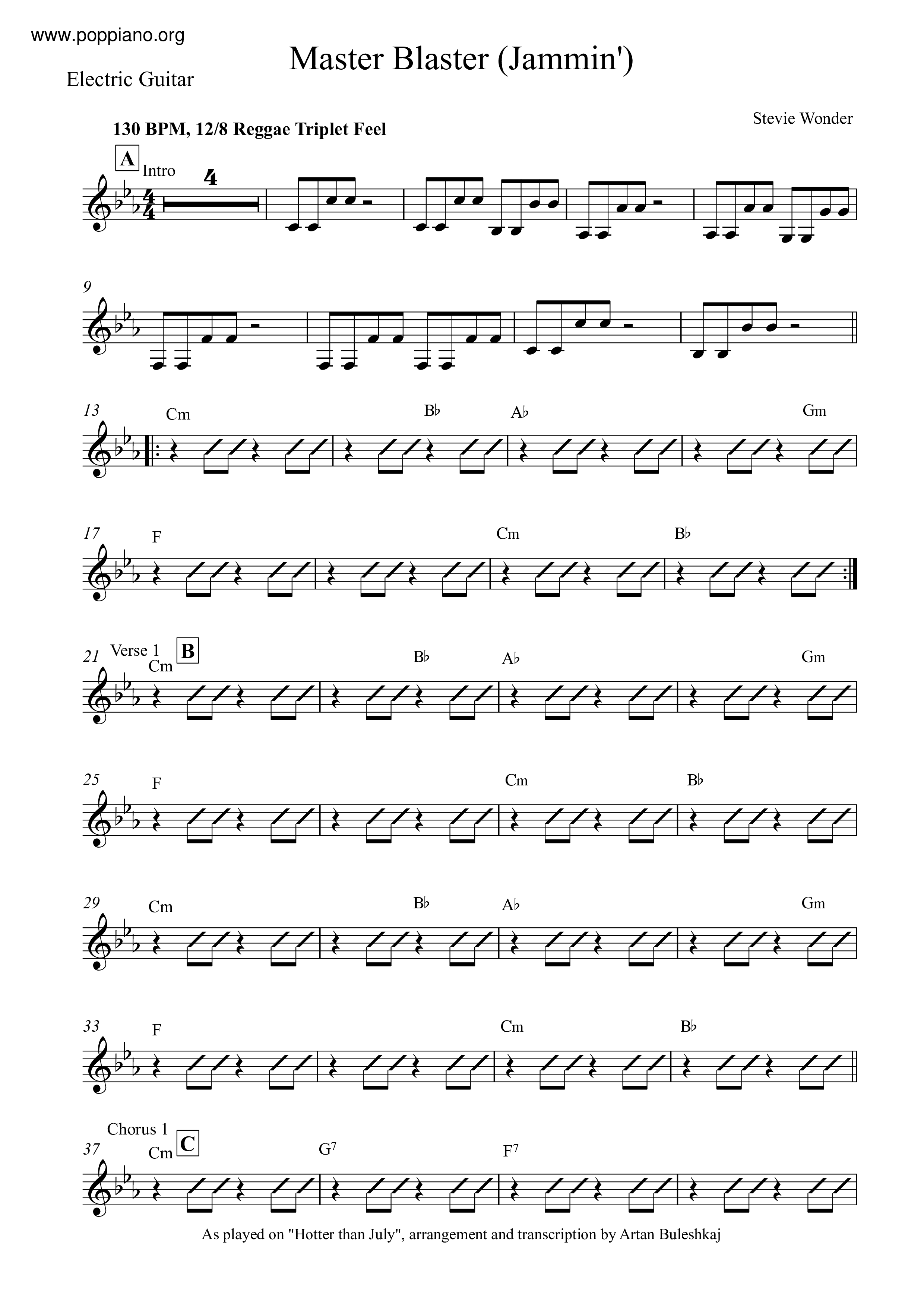 Stevie Wonder-Master Blaster Guitar Sheet pdf, - Free Score Download ★