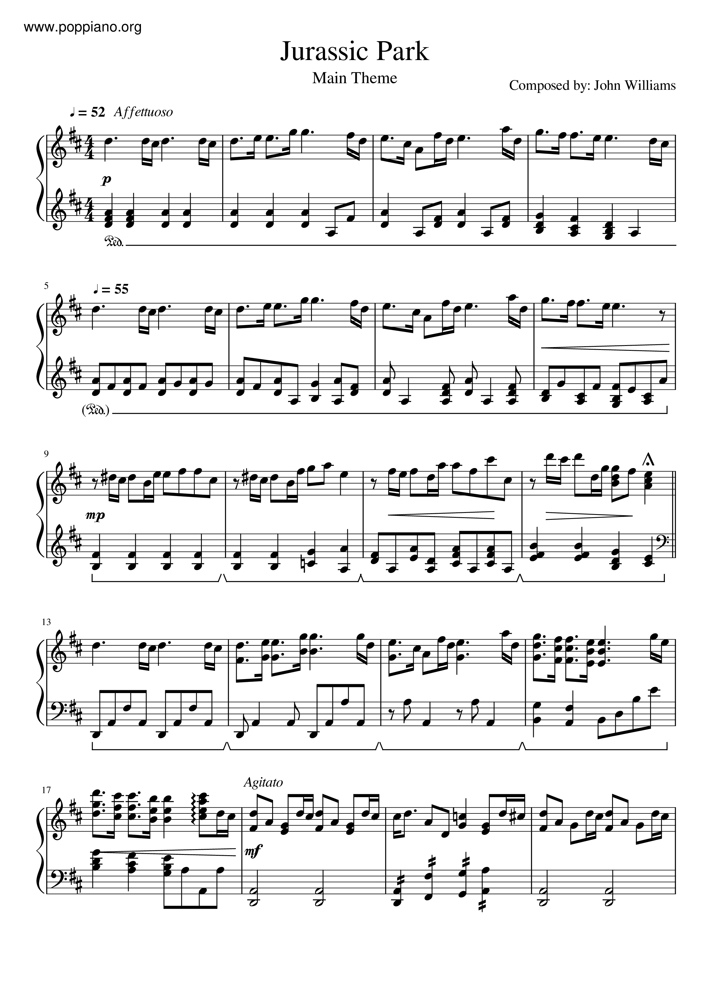 ★John Williams - Jurassic Park Theme ピアノ譜pdf- 香港ポップピアノ協会 無料PDF楽譜ダウンロード gakufu