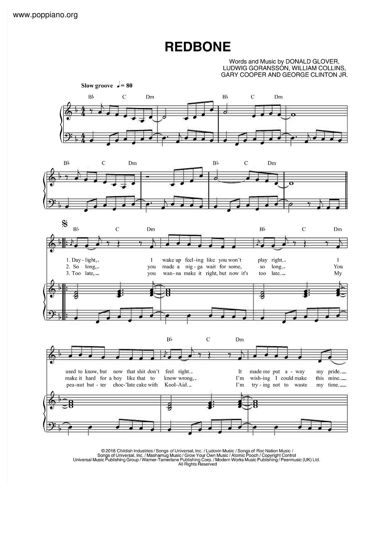 Childish Gambino-Redbone Sheet Music pdf, - Free Score Download ★
