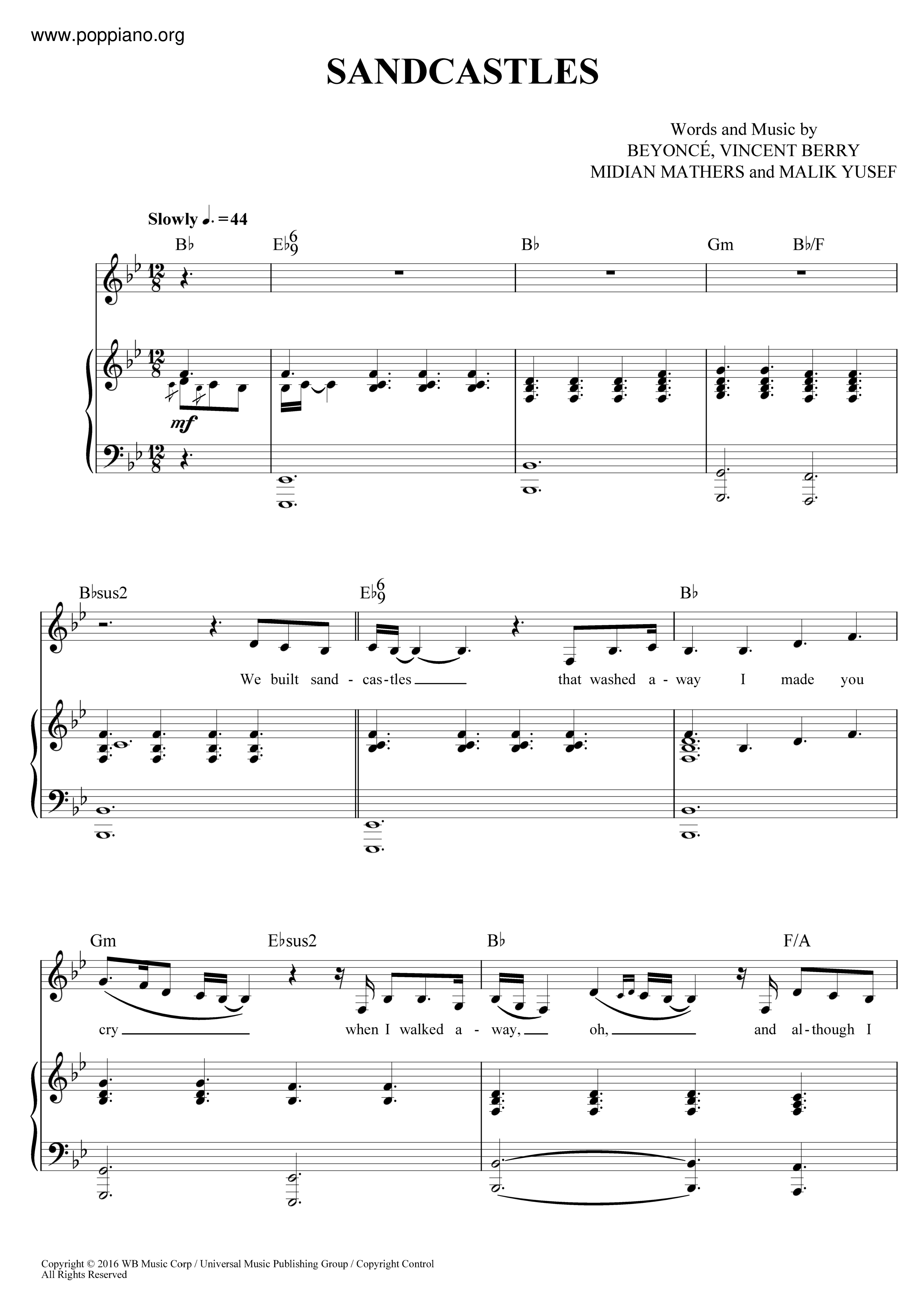 Beyonce-Sandcastles Sheet Music pdf, - Free Score Download ★