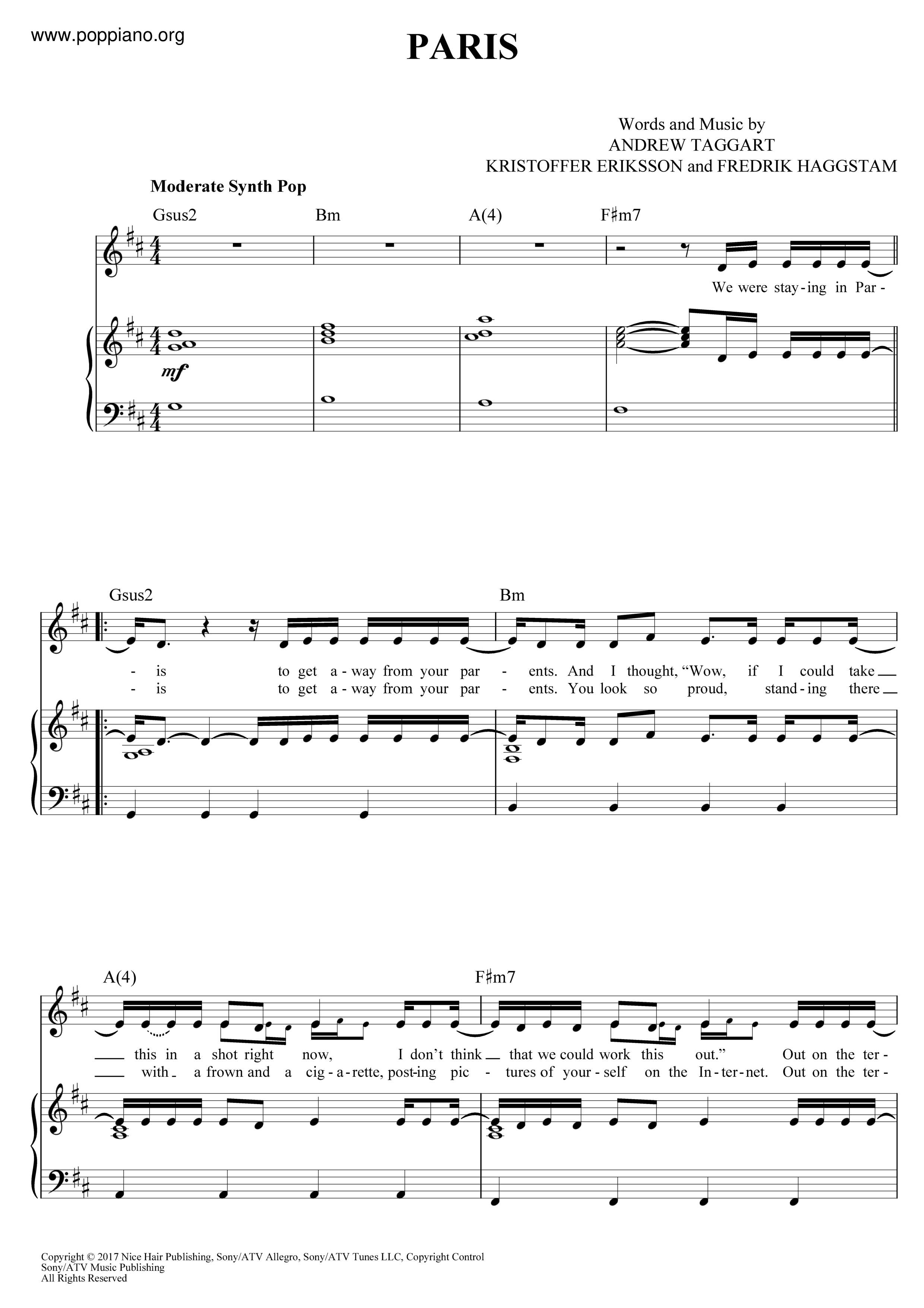 Paris | Sheet Music | Piano Score Free PDF Download | HK Pop Piano Academy