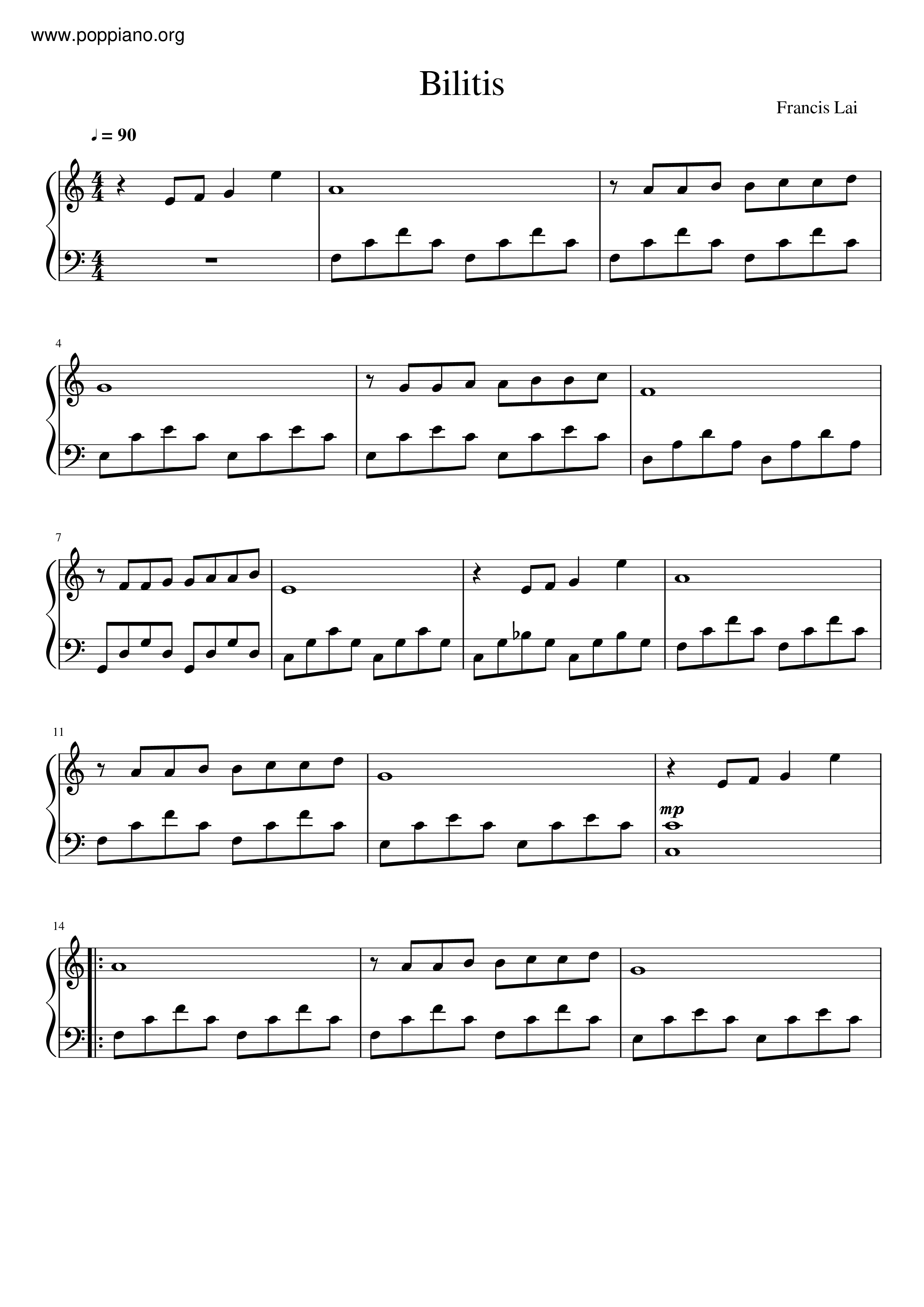 Bilitis - Sheet Music / Piano Score Free PDF Download - HK Pop Piano ...