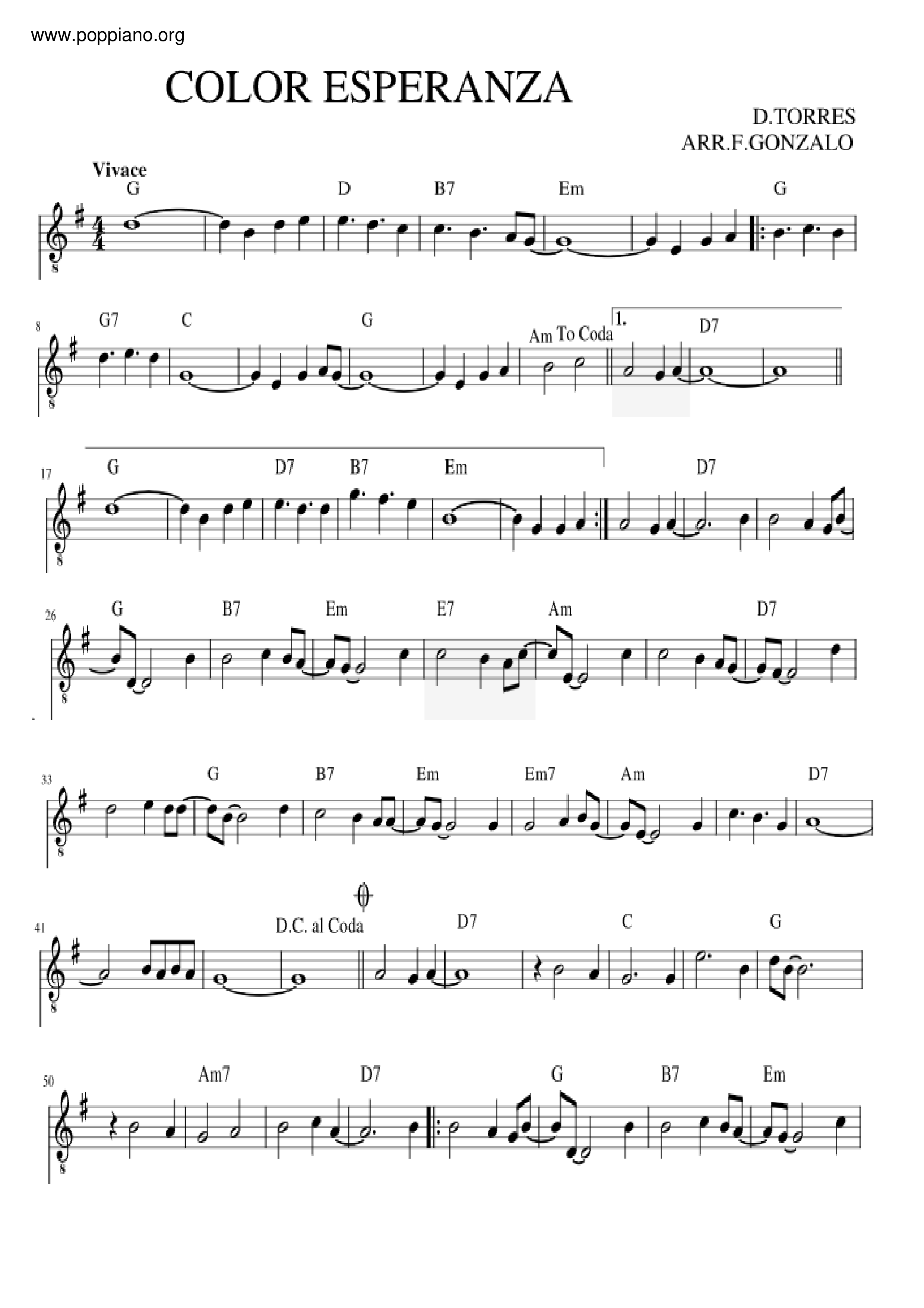 Diego Torres-Color Esperanza Violin Score pdf, - Free Score Download ★