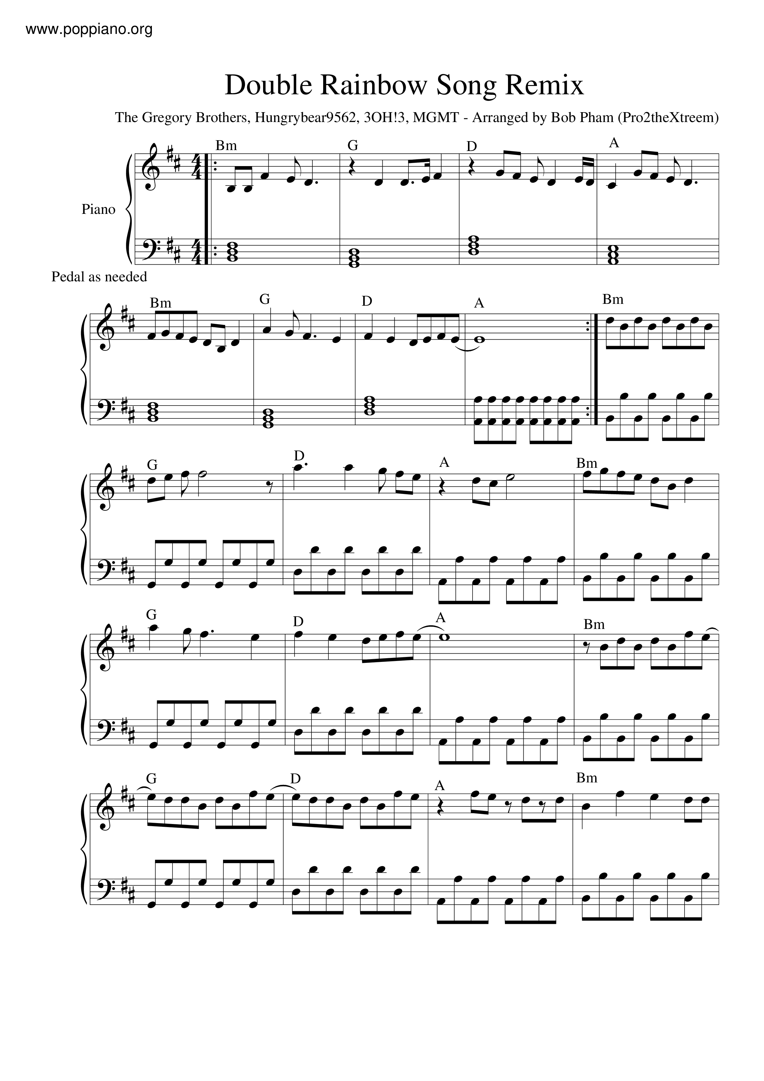 The Gregory Brothers-Double Rainbow Song Sheet Music pdf, - Free Score ...