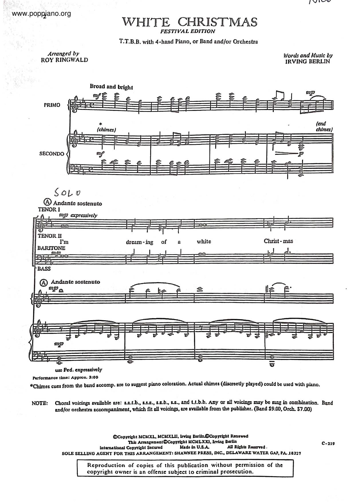 White Christmas - Sheet Music / Piano Score Free PDF Download - HK Pop ...