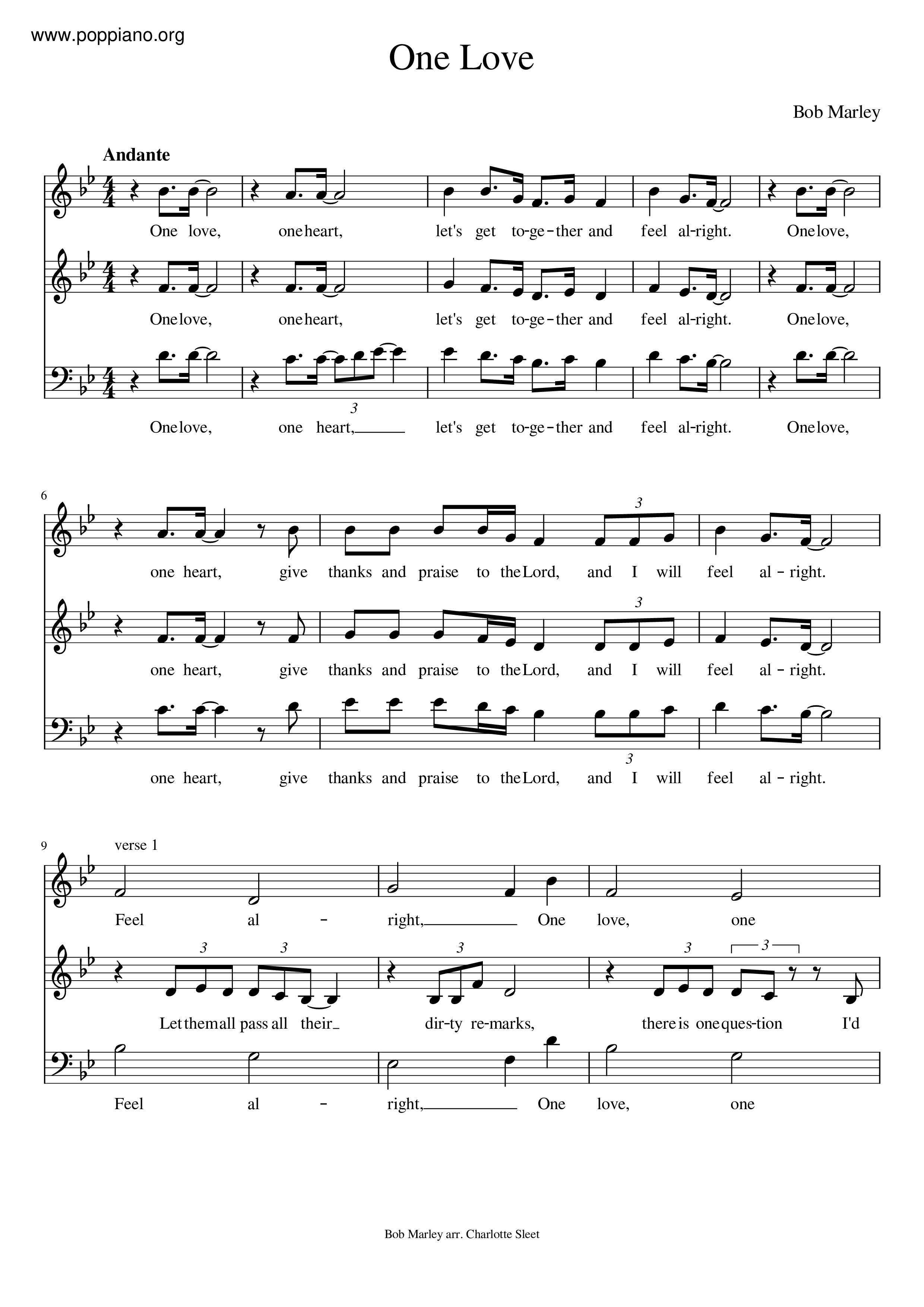 One Love- PDF琴譜免費下載 | 香港流行鋼琴協會 ★