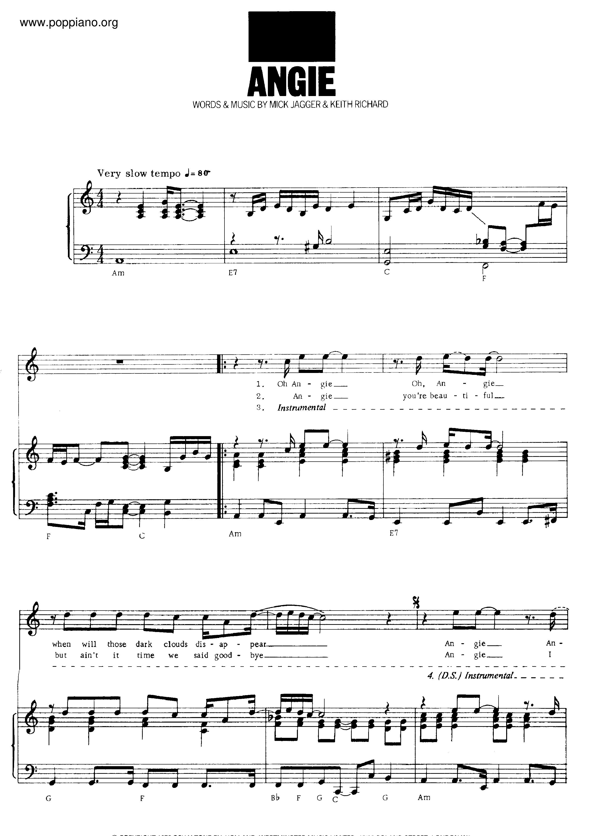 The Rolling Stones-Angie Sheet Music pdf, - Free Score Download ★