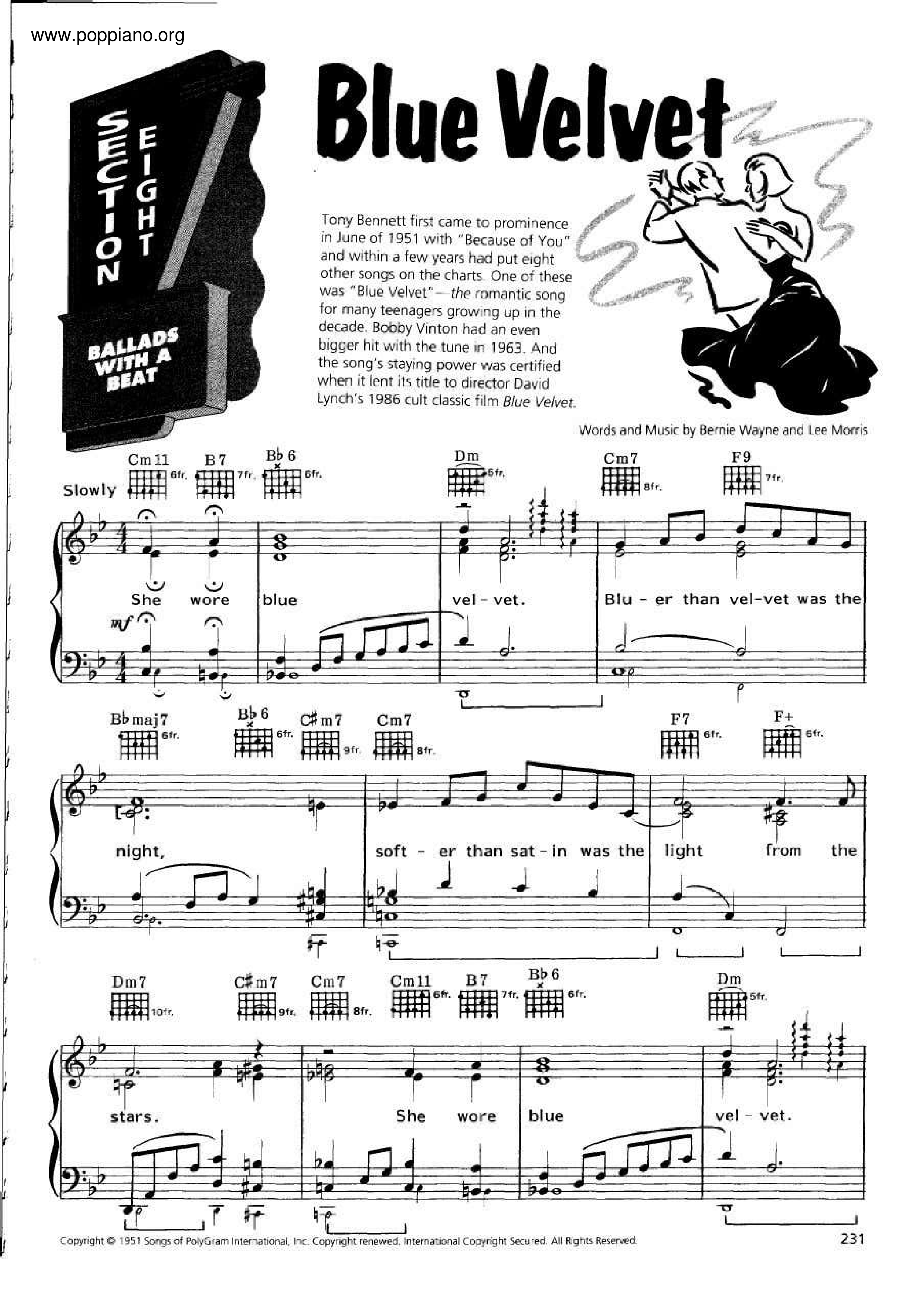 Blue Velvet - Sheet Music / Piano Score Free PDF Download - HK Pop ...