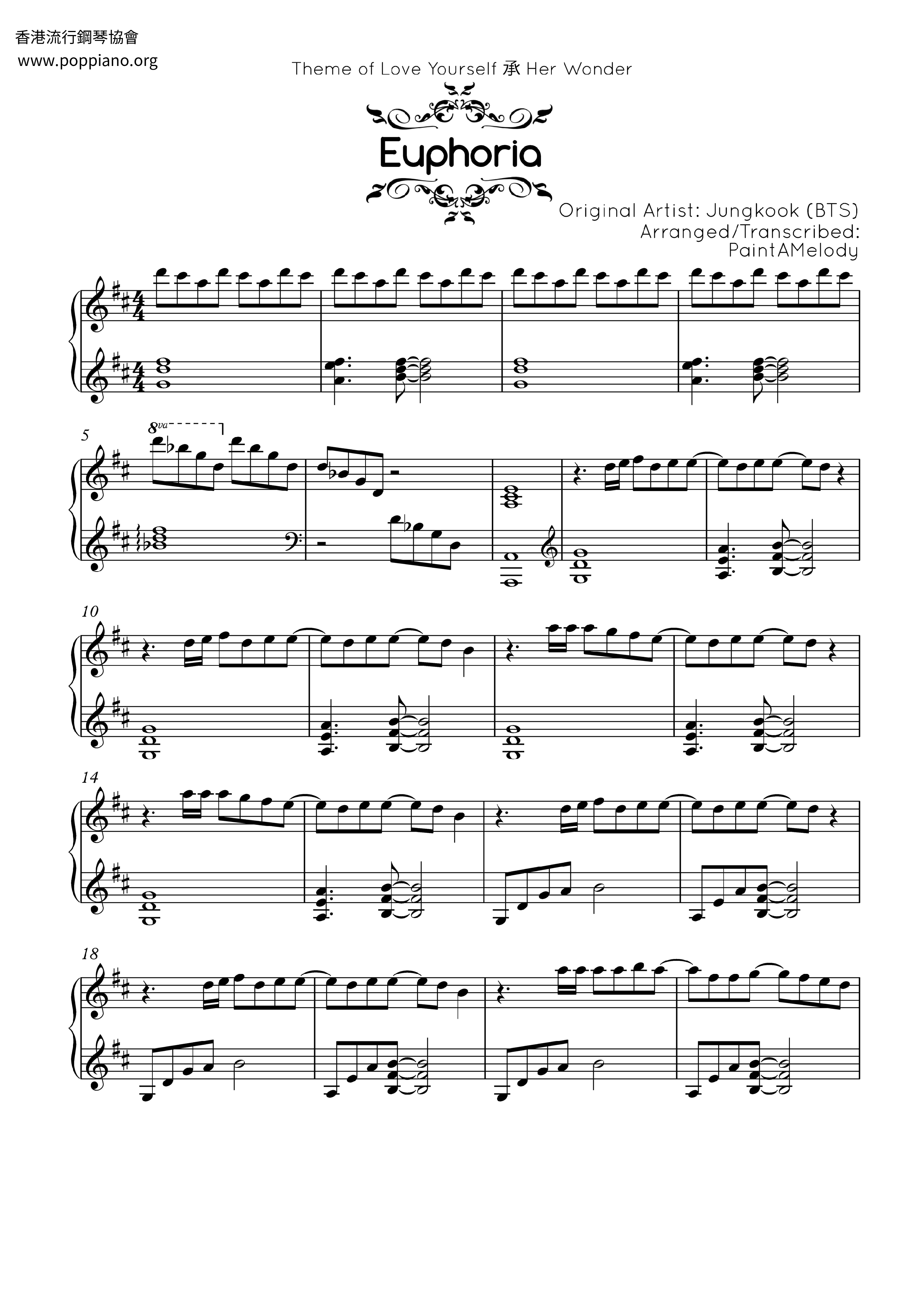 Euphoria | Sheet Music | Piano Score Free PDF Download | HK Pop Piano ...