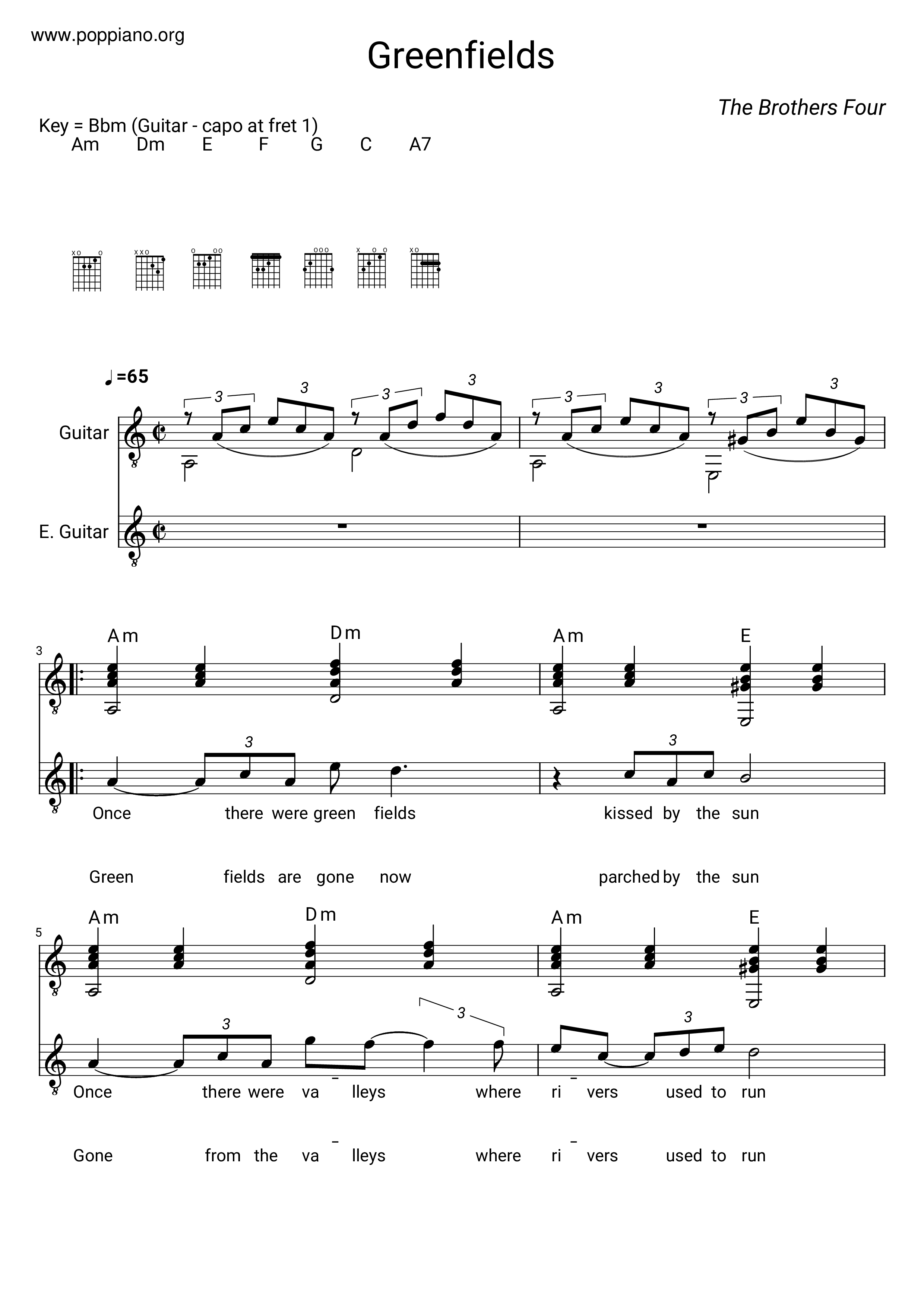 The Brothers Four-Greenfields Sheet Music pdf, - Free Score Download ★