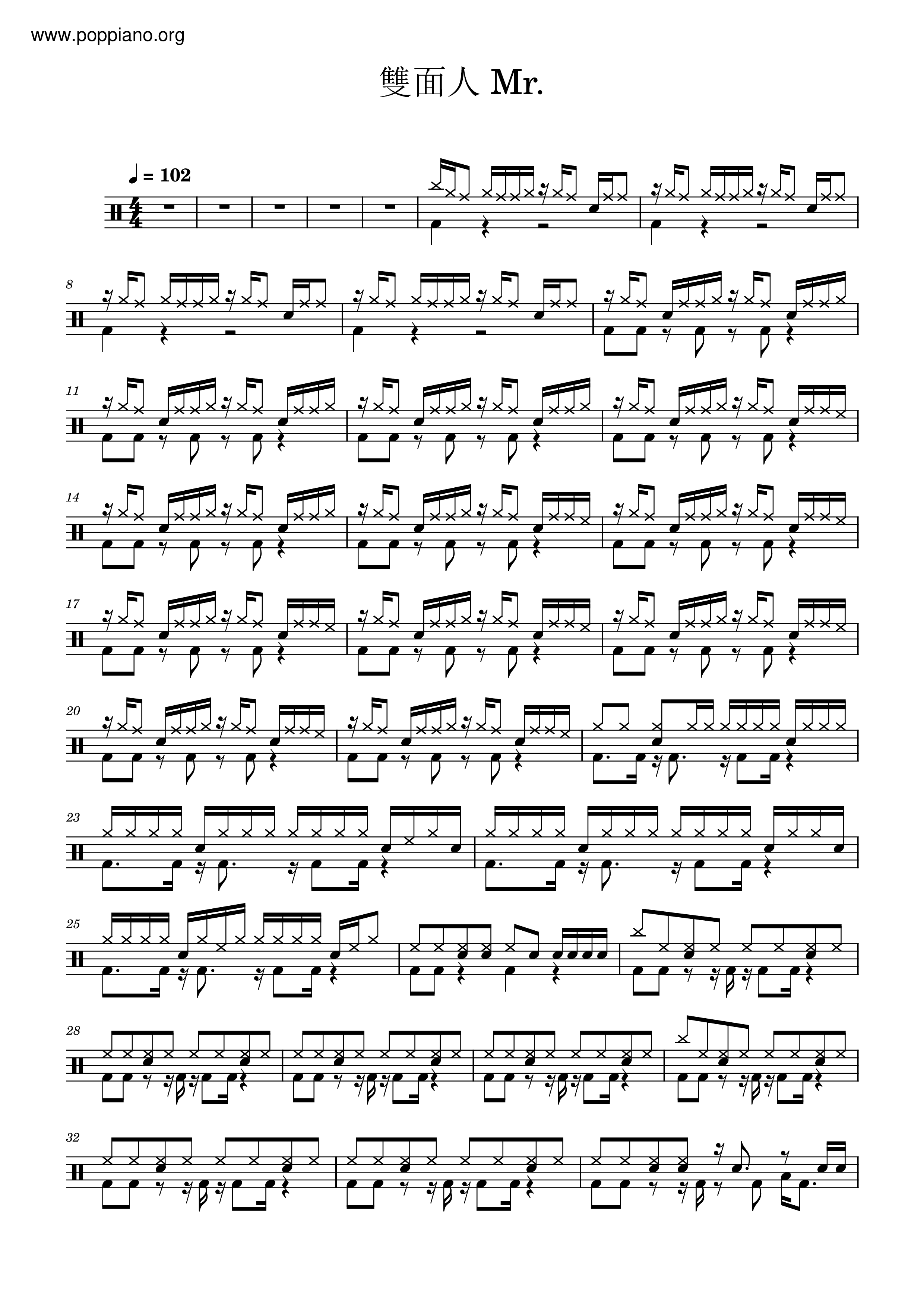 Mr.-Two-faced Man Drum Tab pdf, - Free Score Download ★