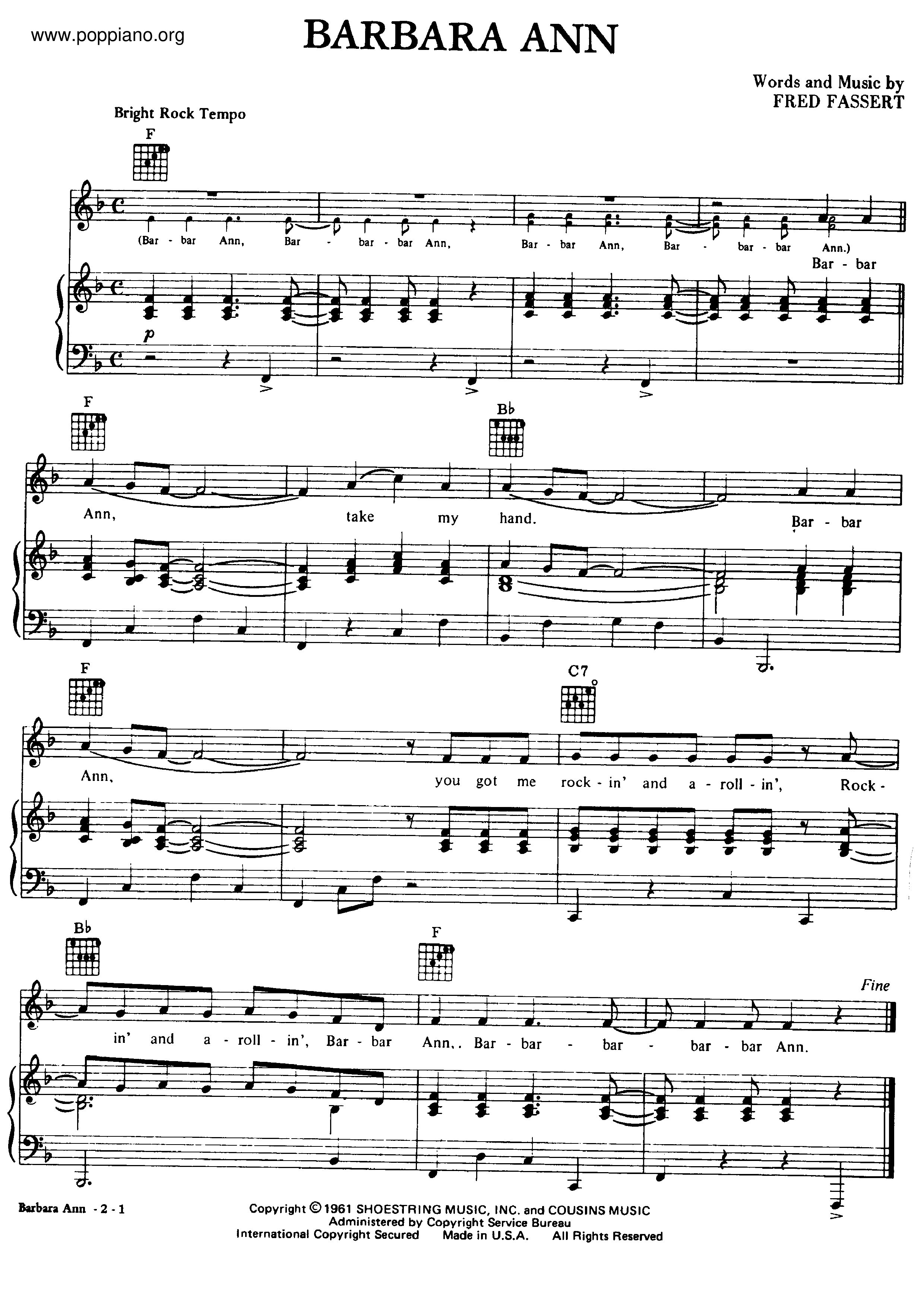 Barbara Ann- PDF琴譜免費下載 - 香港流行鋼琴協會 ★