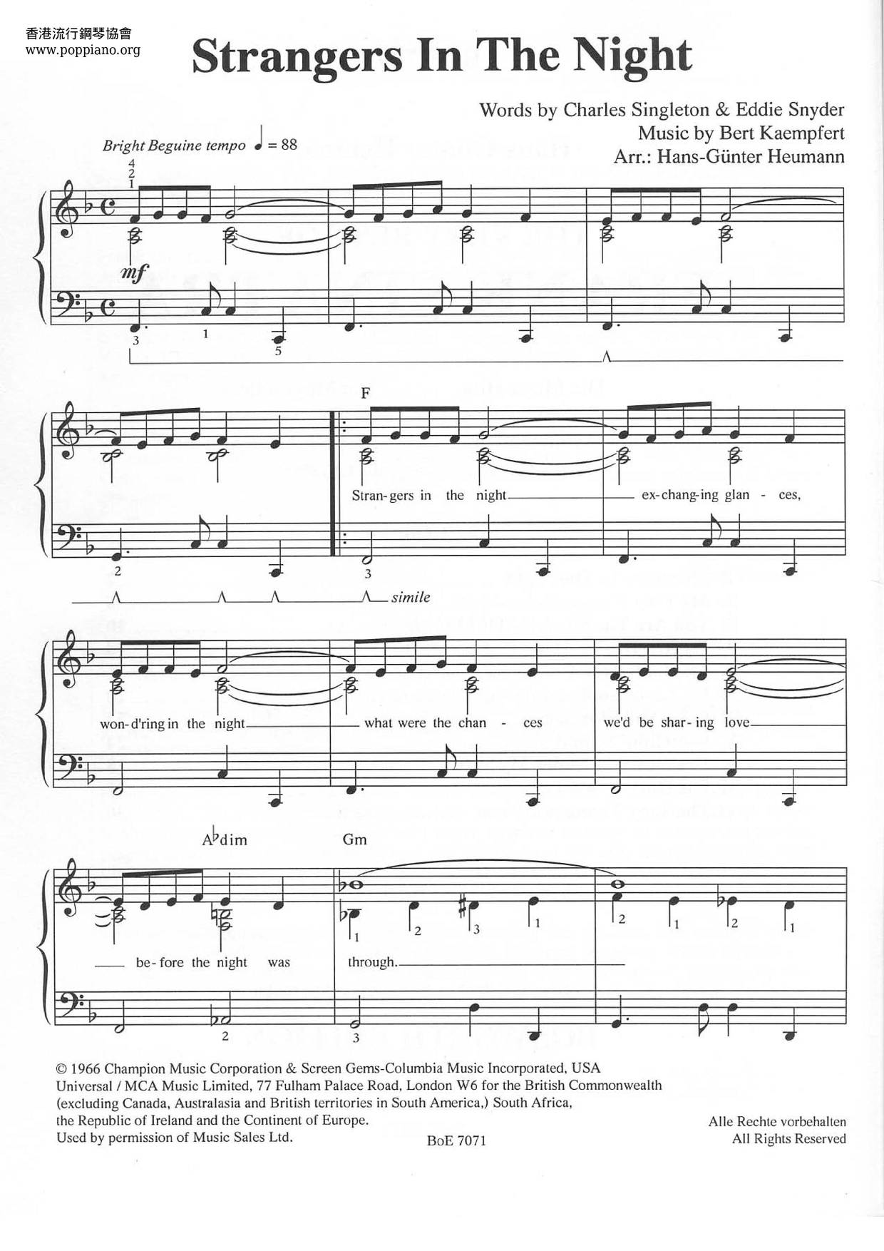 Frank Sinatra-Strangers In The Night Sheet Music pdf, - Free Score ...