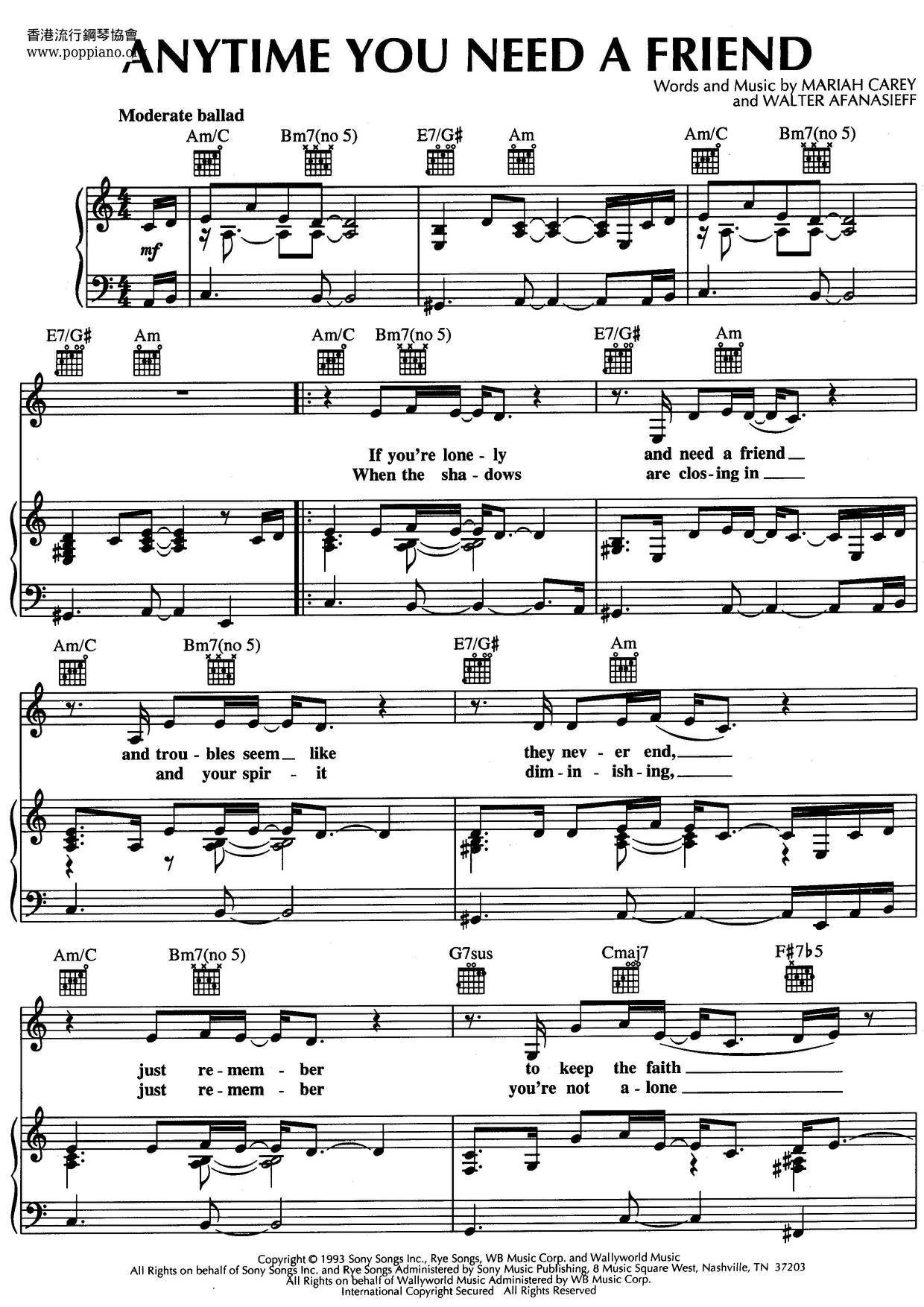 Mariah Carey-Anytime You Need A Friend Sheet Music pdf, - Free Score ...
