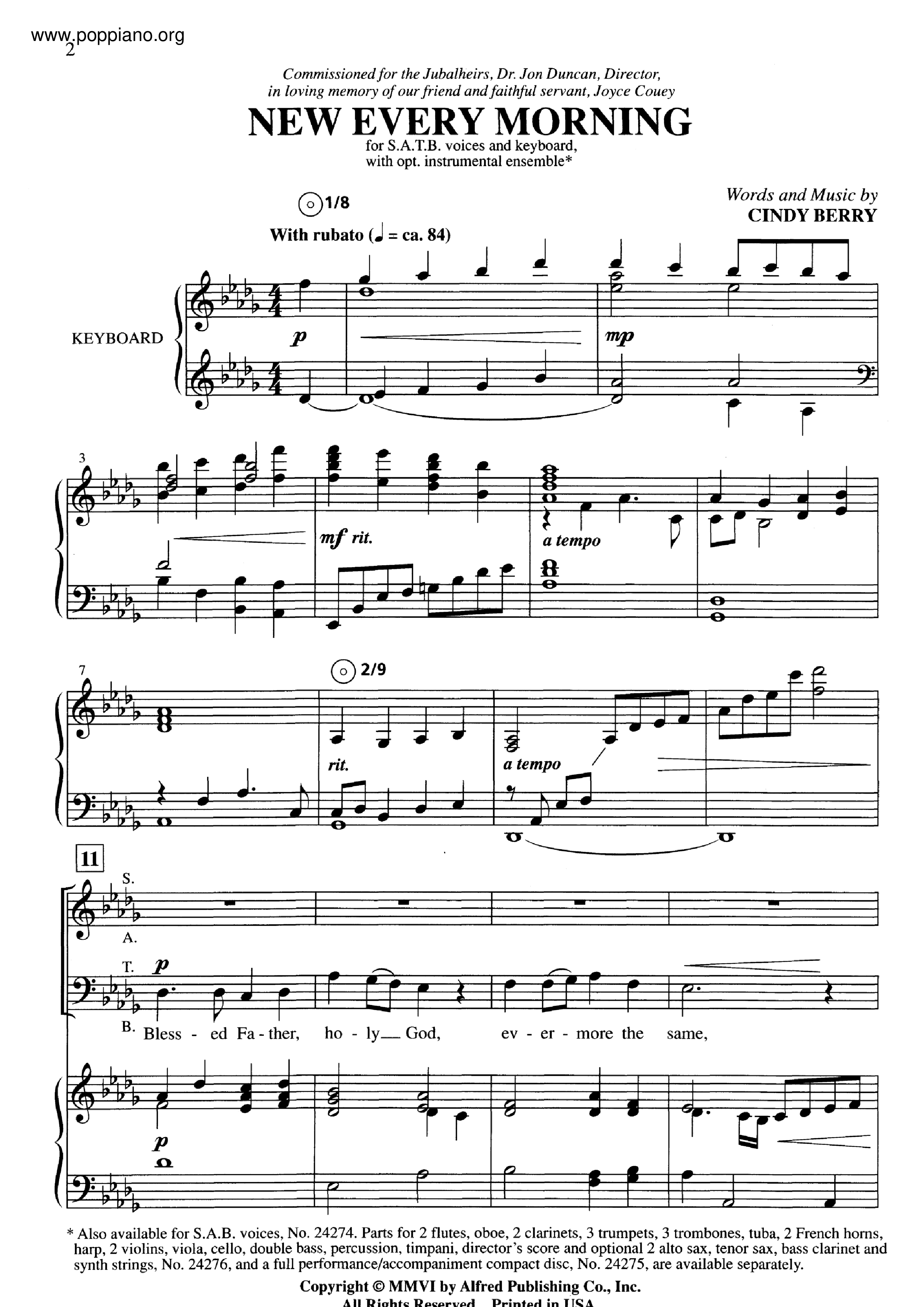 Hymn-New Every Morning Sheet Music pdf, - Free Score Download ★