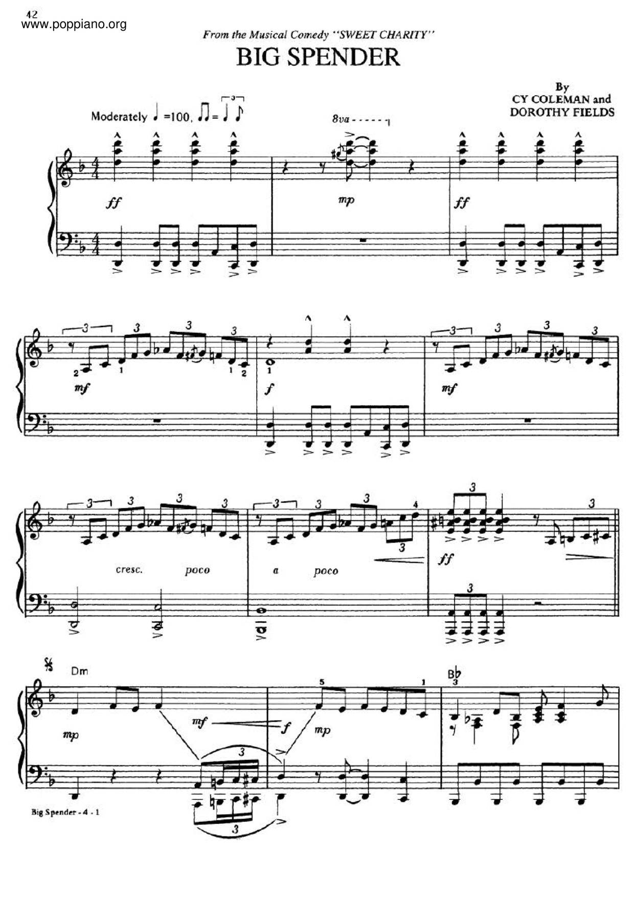 big spender - Sheet Music / Piano Score Free PDF Download - HK Pop ...