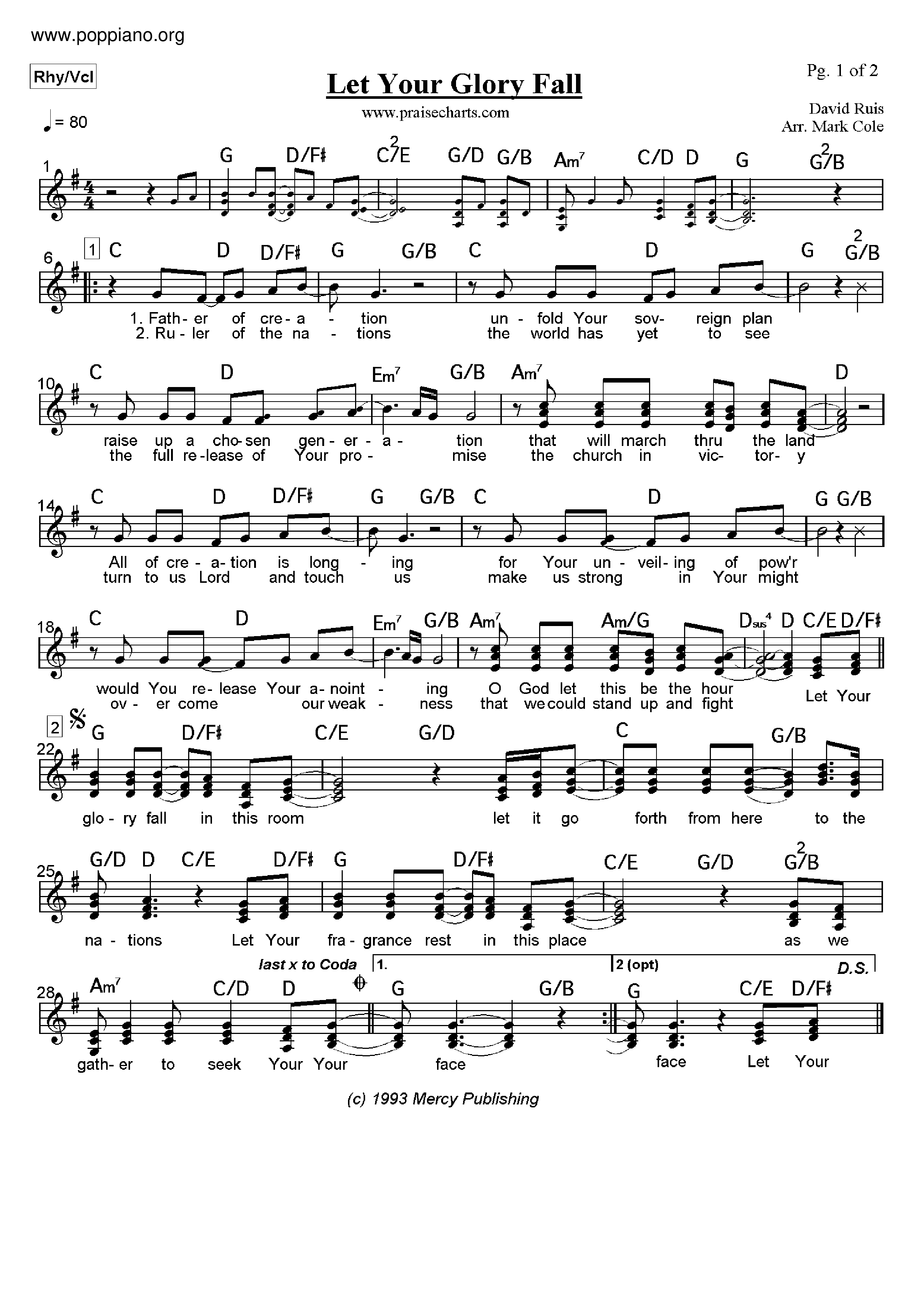 David Ruis-Let Your Glory Fall Sheet Music pdf, - Free Score Download ★