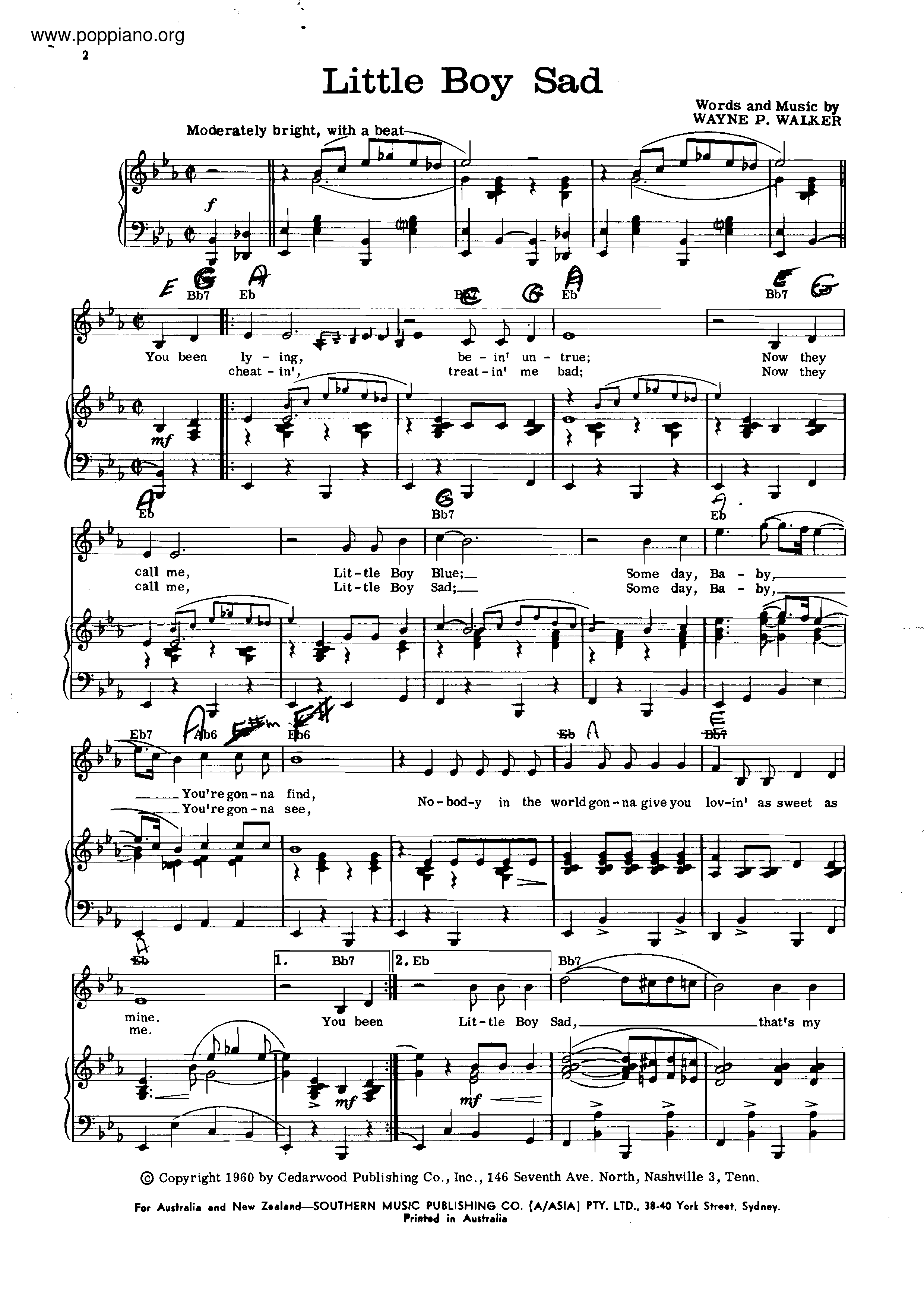 Herman's Hermits-Little Boy Sad Sheet Music pdf, - Free Score Download ★