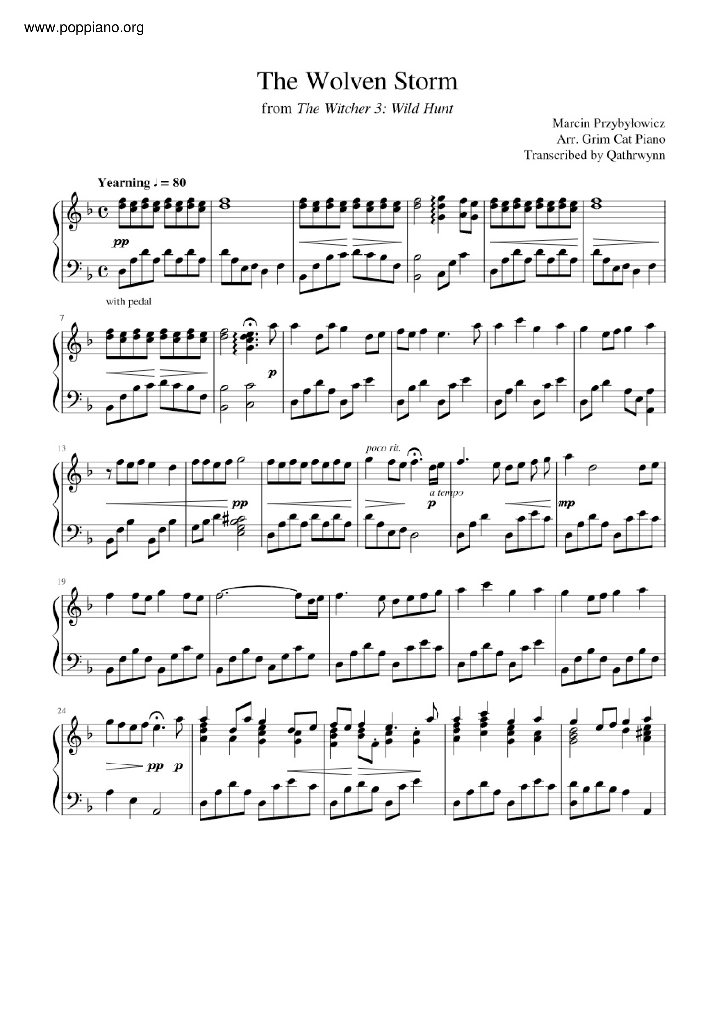 The Witcher 3-The Wolven Storm 琴谱/五线谱pdf-香港流行钢琴协会琴谱下载 ★