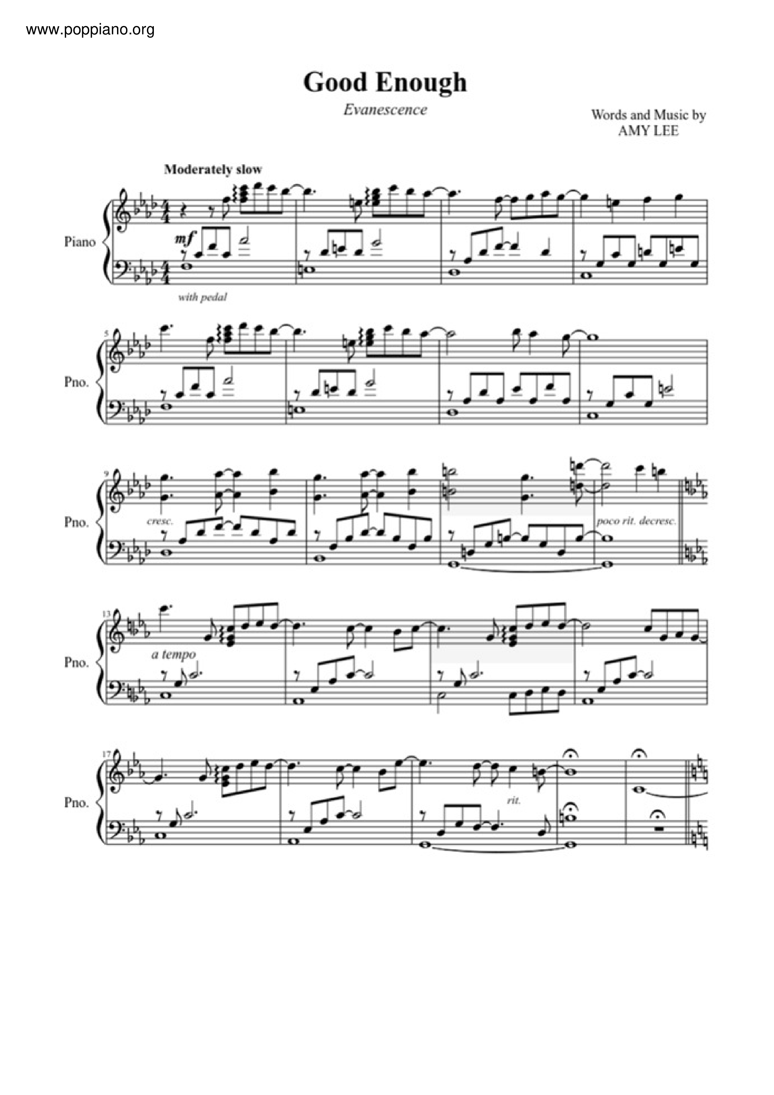 Evanescence-Good Enough Sheet Music pdf, - Free Score Download ★