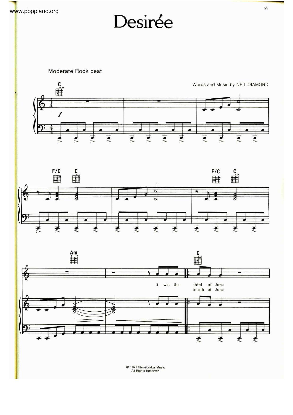 Neil Diamond-Desirée Sheet Music pdf, - Free Score Download ★