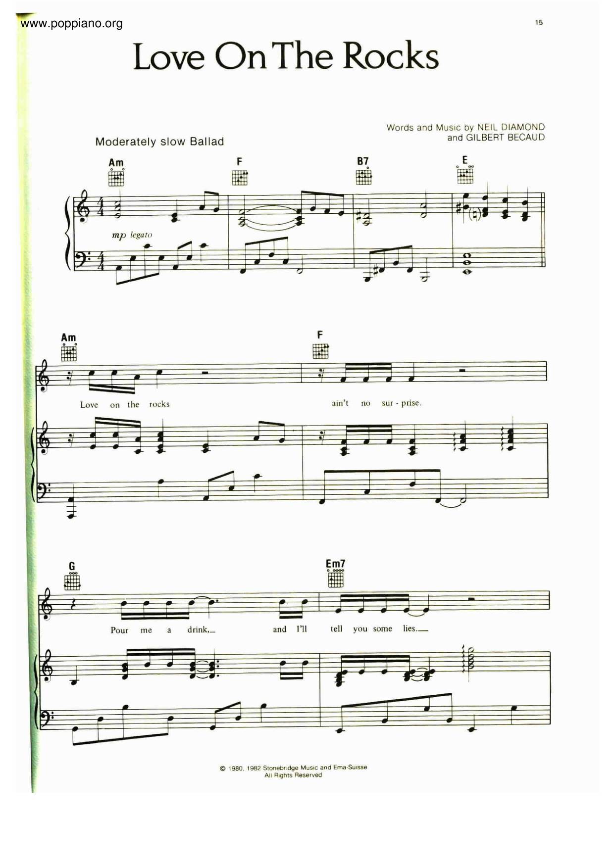Neil Diamond-Love On The Rocks Sheet Music pdf, - Free Score Download ★