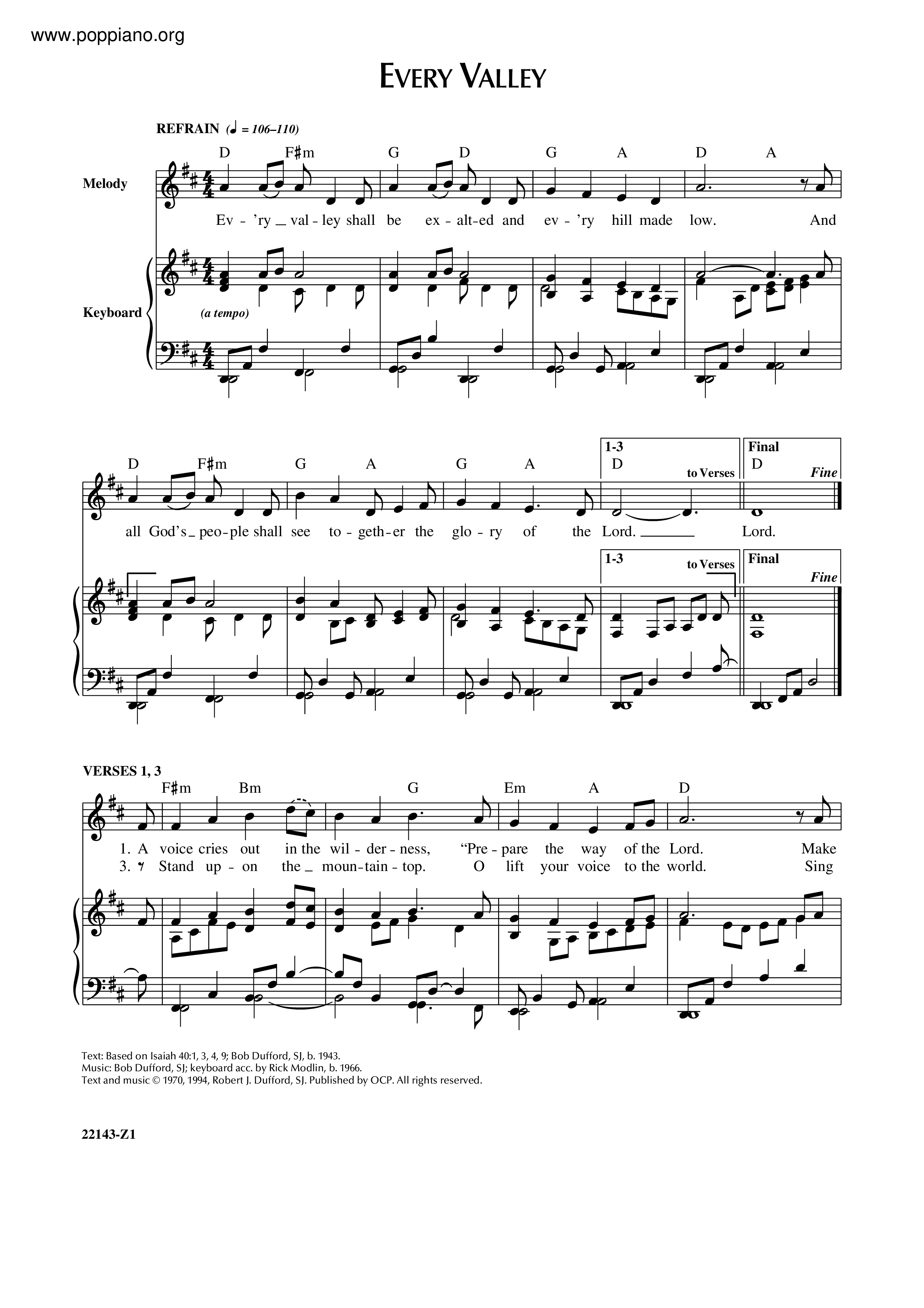 Hymn-Every Valley Sheet Music pdf, - Free Score Download ★